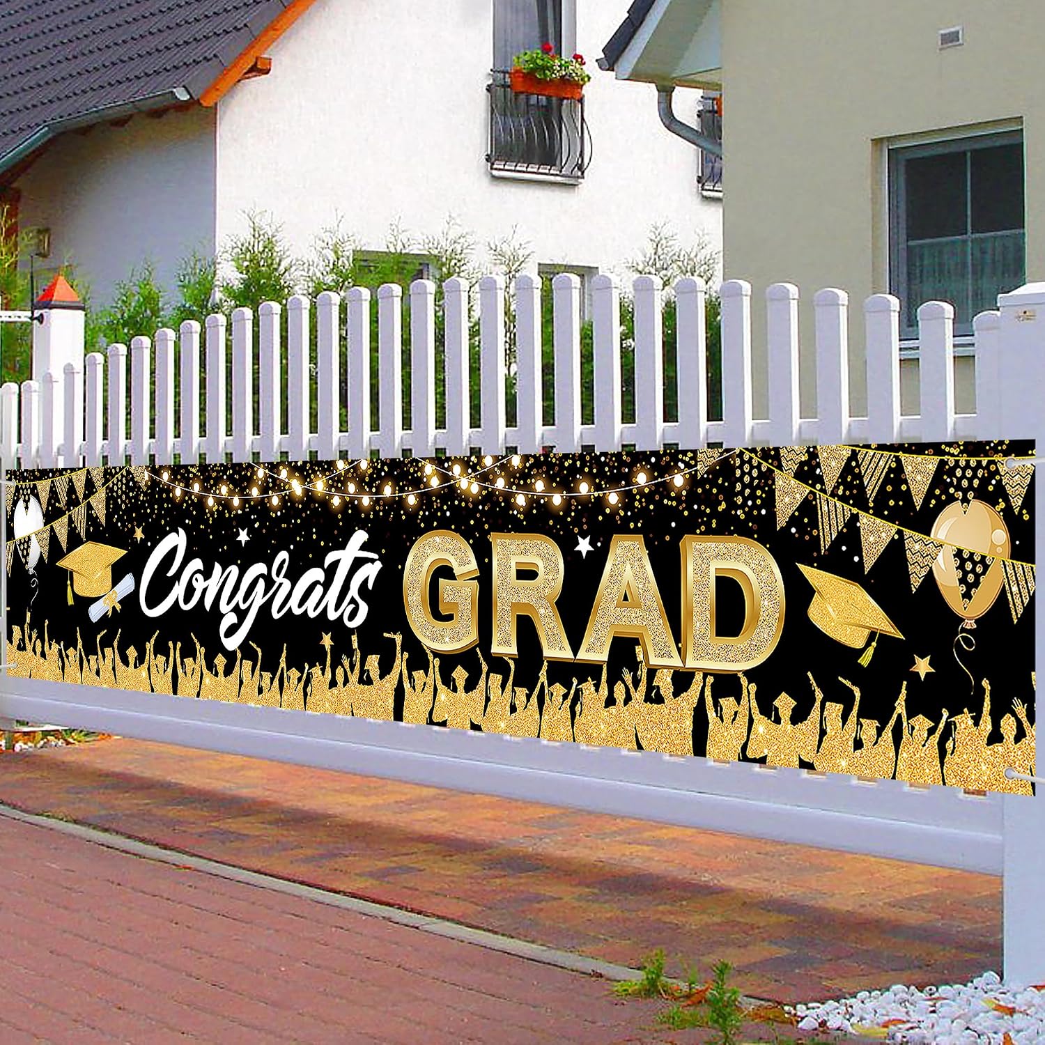 Amazon.com: Lucleag Graduation Banner, 118.1x19.6In Black and Gold ...