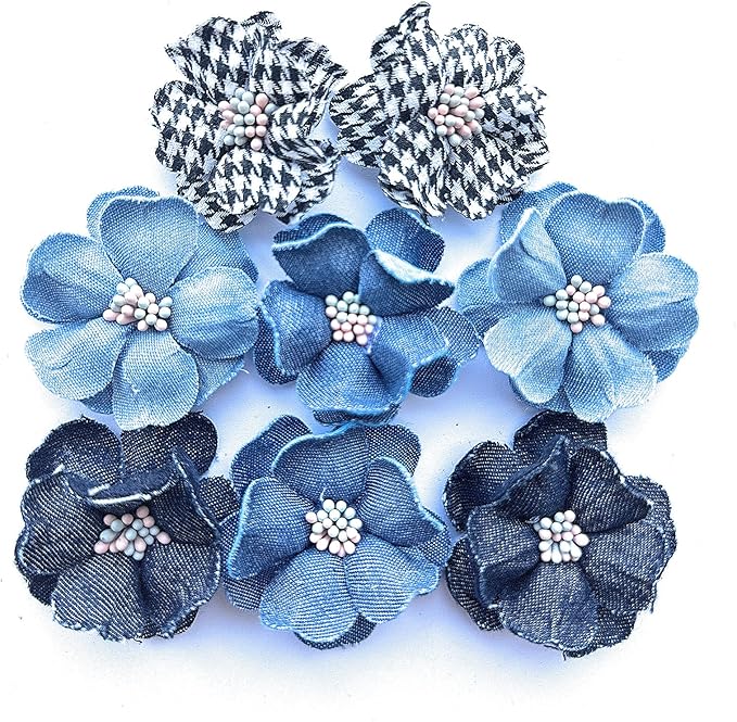 Amazon.com: Pack of 8 Denim Classic Houndstooth Jeans Fabric Flower ...