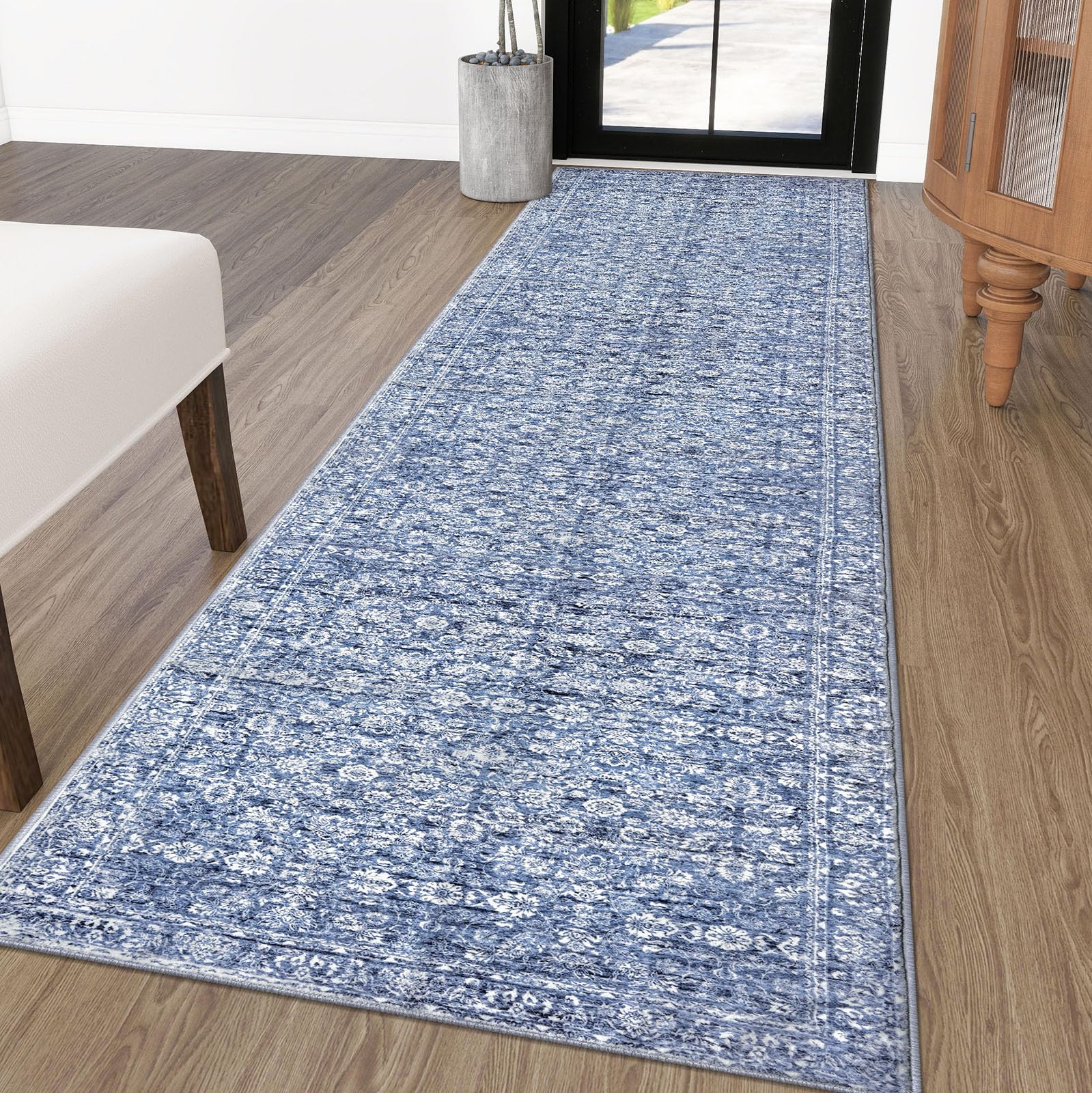 Amazon.com: SIILOOM 3x10 Blue Washable Runner Rug for Kitchen, Soft ...