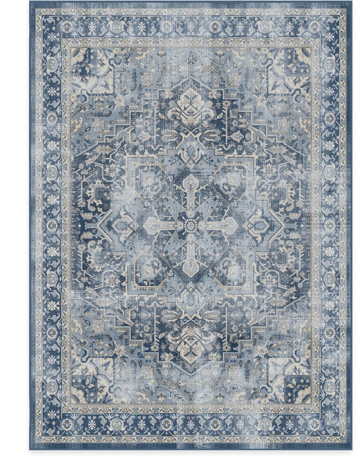 Amazon.com: RUGGABLE Washable Vintage Area Rug – Kamran Admiral Blue ...