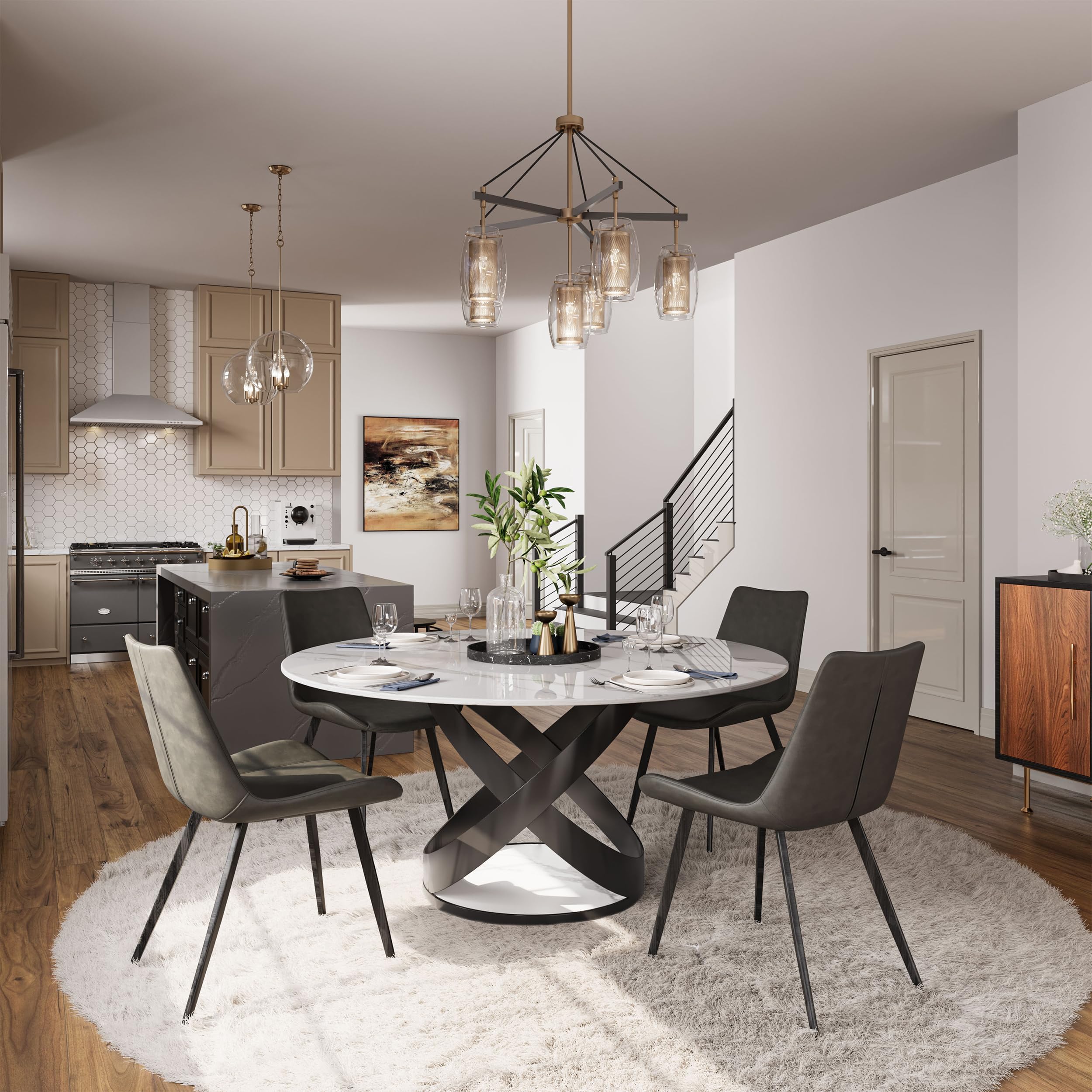 Amazon.com - LAKIQ Marble Round Dining Table with Lazy Susan Modern ...