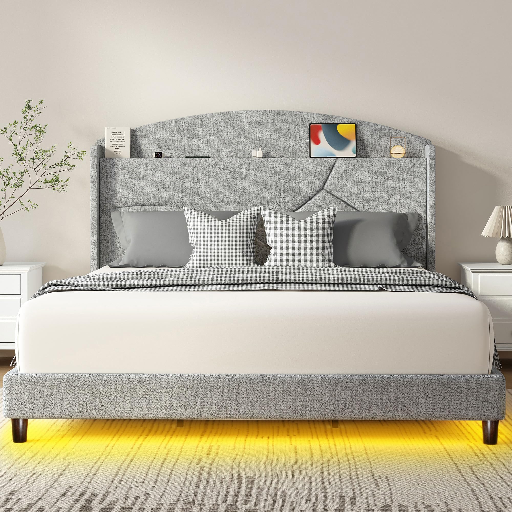 Amazon.com: BELLEZE King Size Bed Frame, Upholstered Platform Bed Frame ...