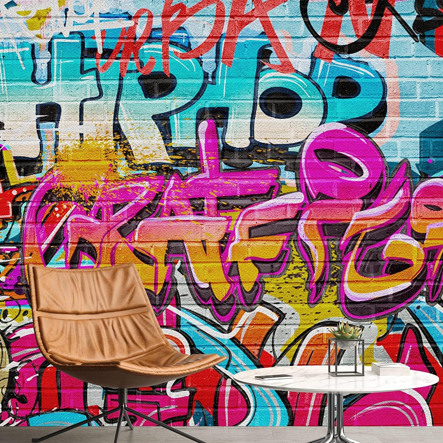 KOMNNI Custom 3D Neon Brick Wall Graffiti Mural, Hip Hop Spray Paint ...