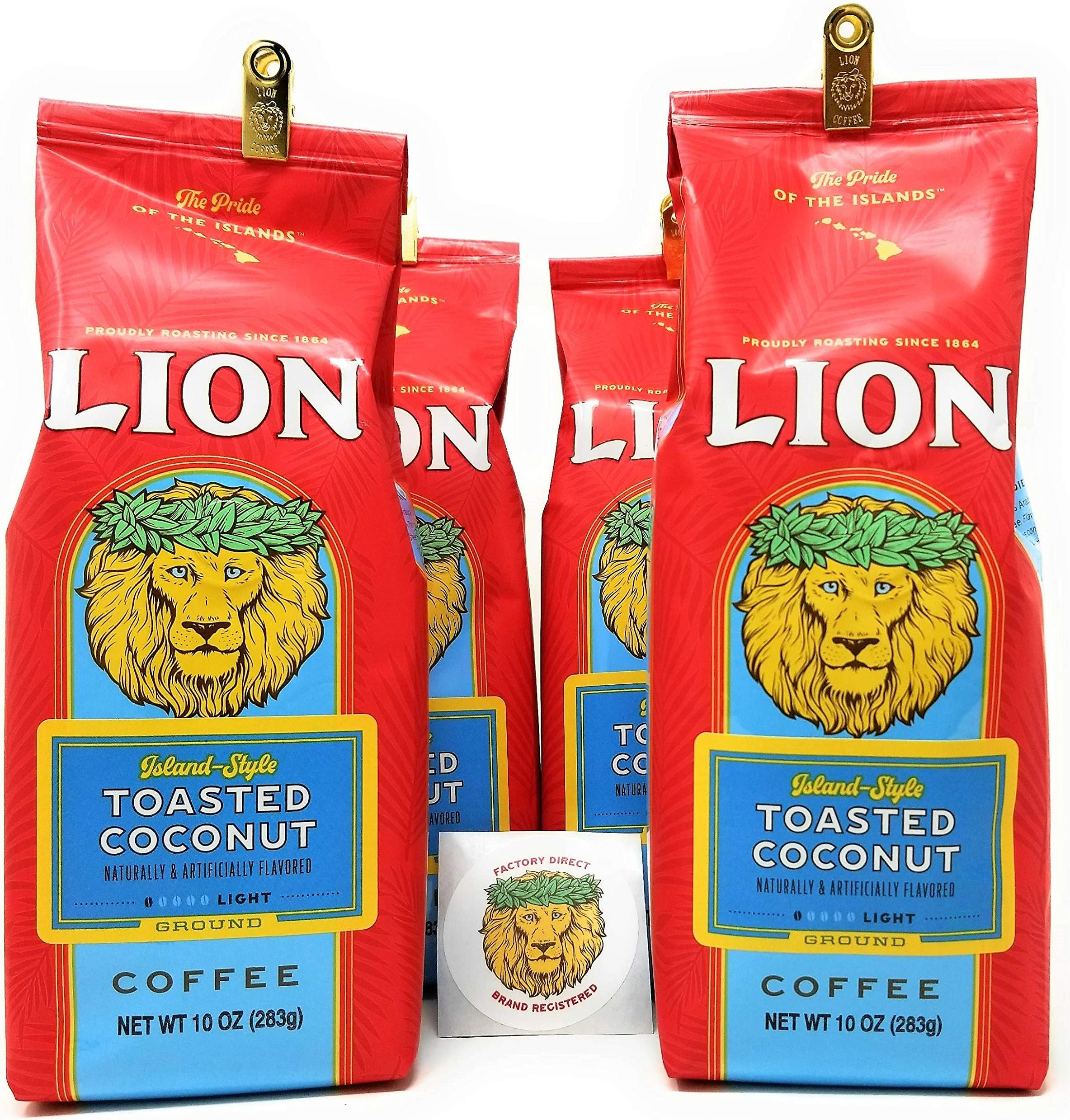 Amazon.com: Lion Coffee Toasted Coconut Flavored, Light Roast Whole ...