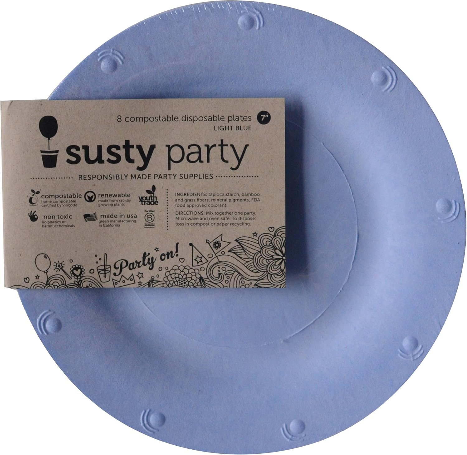 Amazon.com: Susty Party 7 Inch Compostable Plates, Light Blue, 8 Count ...