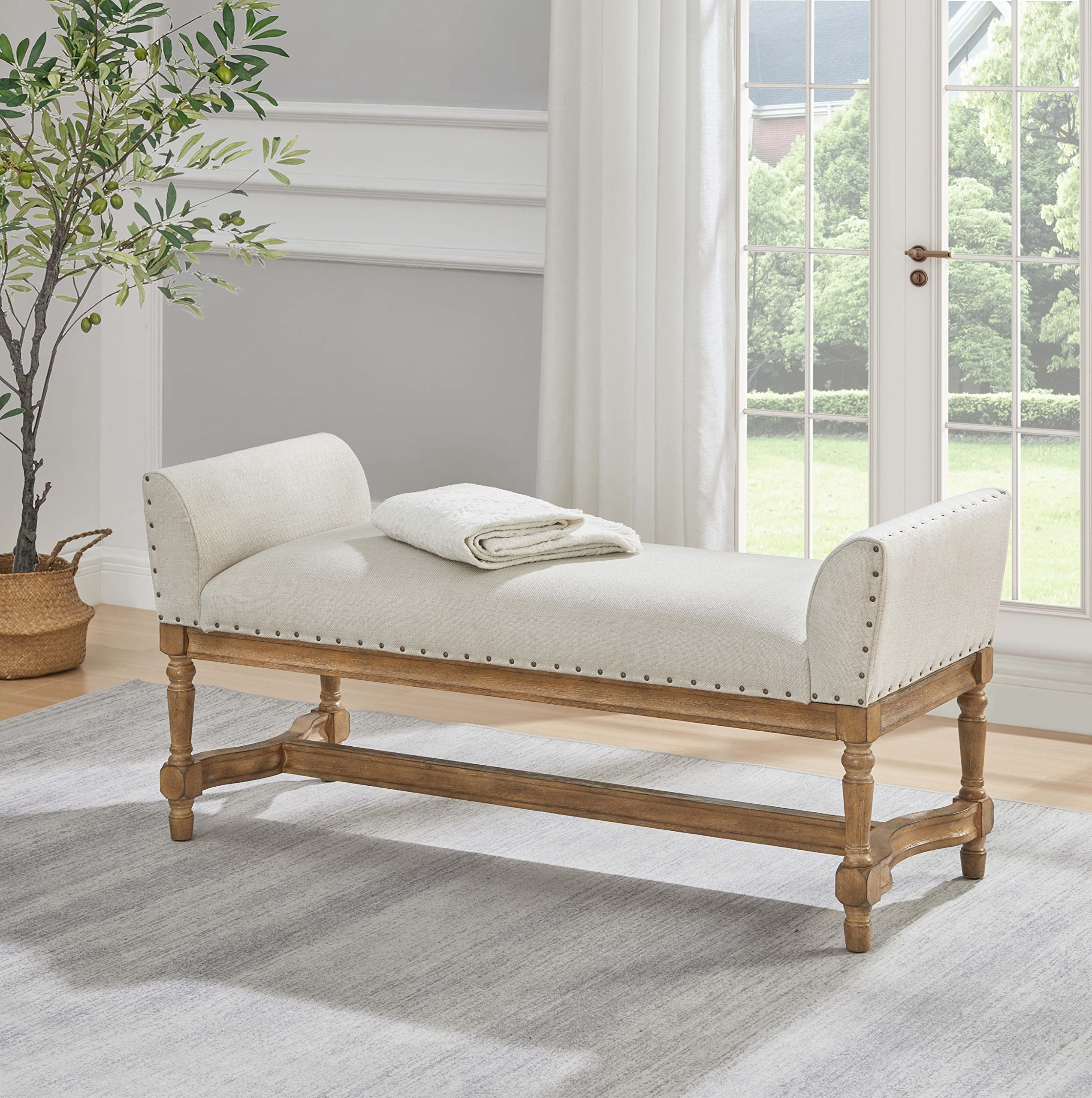 Snapklik.com : Ball & Cast Mid-Century Upholstered Bench Vintage Flared ...