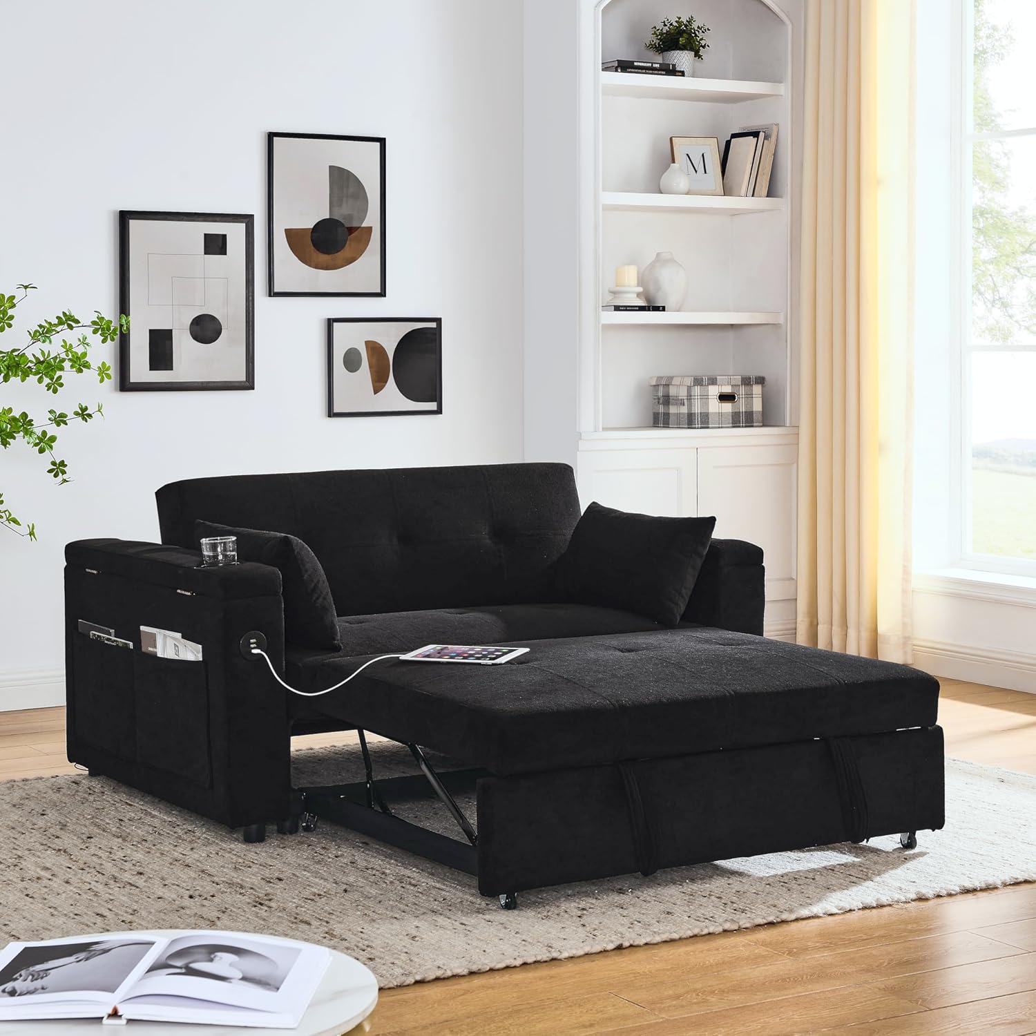 Amazon.com: KEIKI 54" Pull-Out Sofa Couch Bed, 2 Seat Recliner Sofa Bed ...