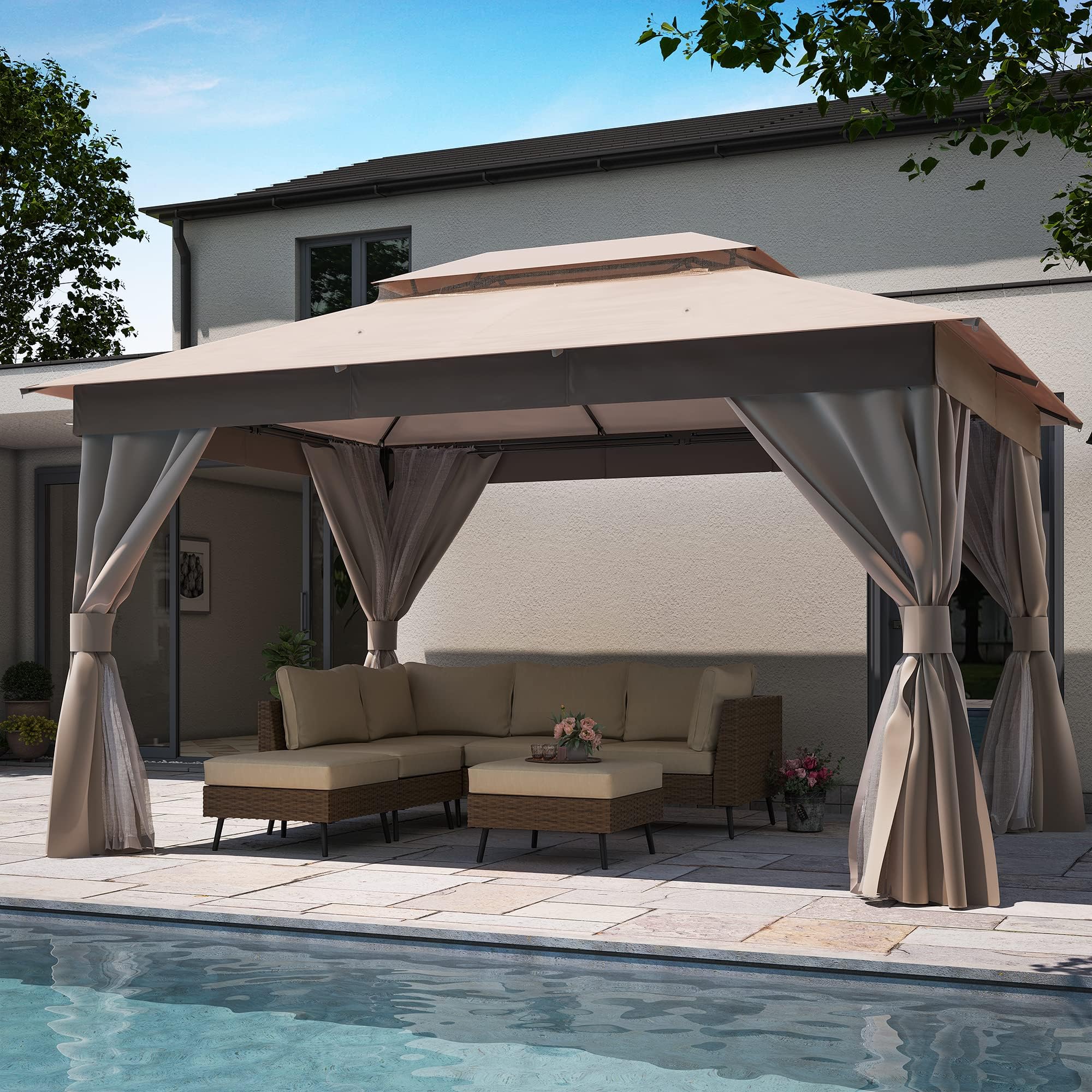 Amazon.com : Tangkula 10 x 13 FT Patio Gazebo, 2-Tier Outdoor Gazebo ...