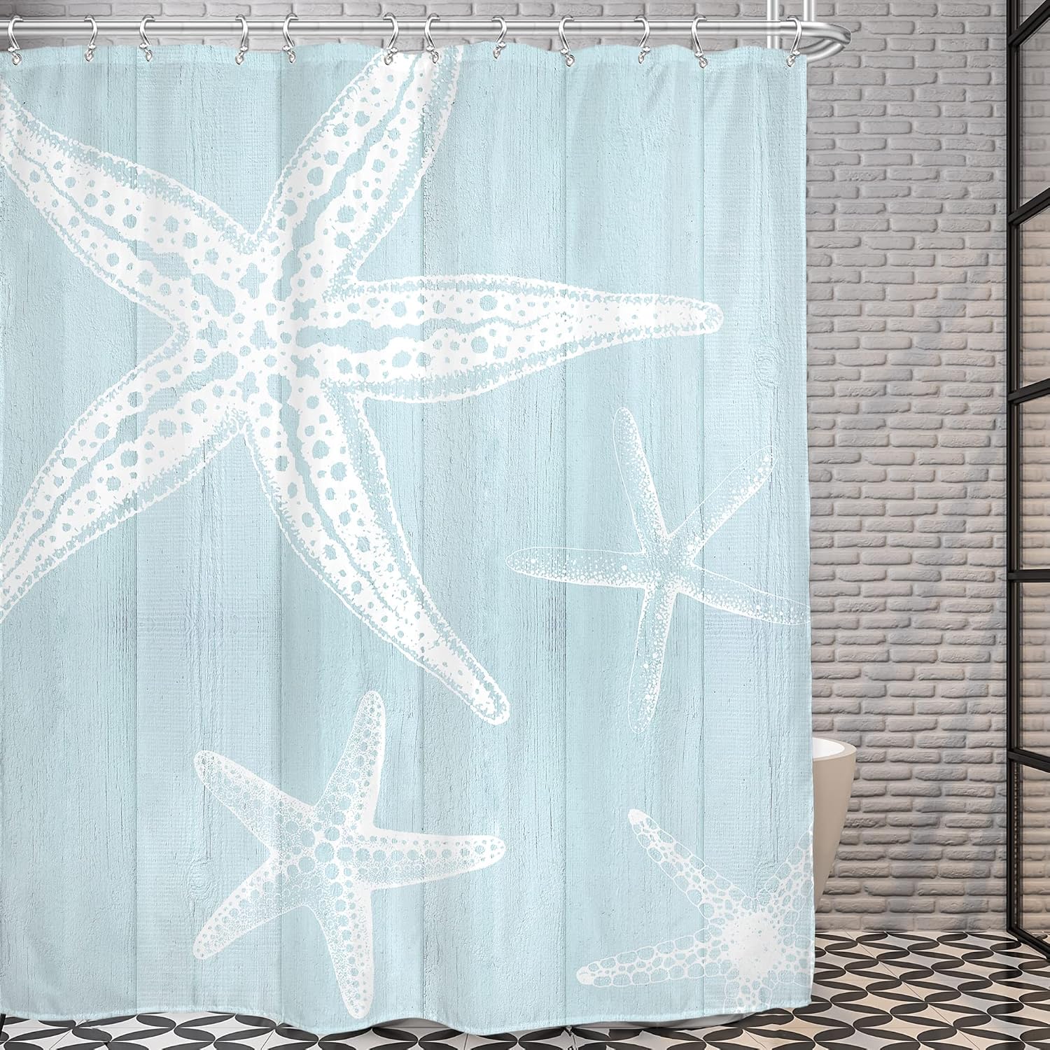 AMBZEK Beach Starfish Shower Curtain Farmhouse Seafoam Barn 60Wx72L ...