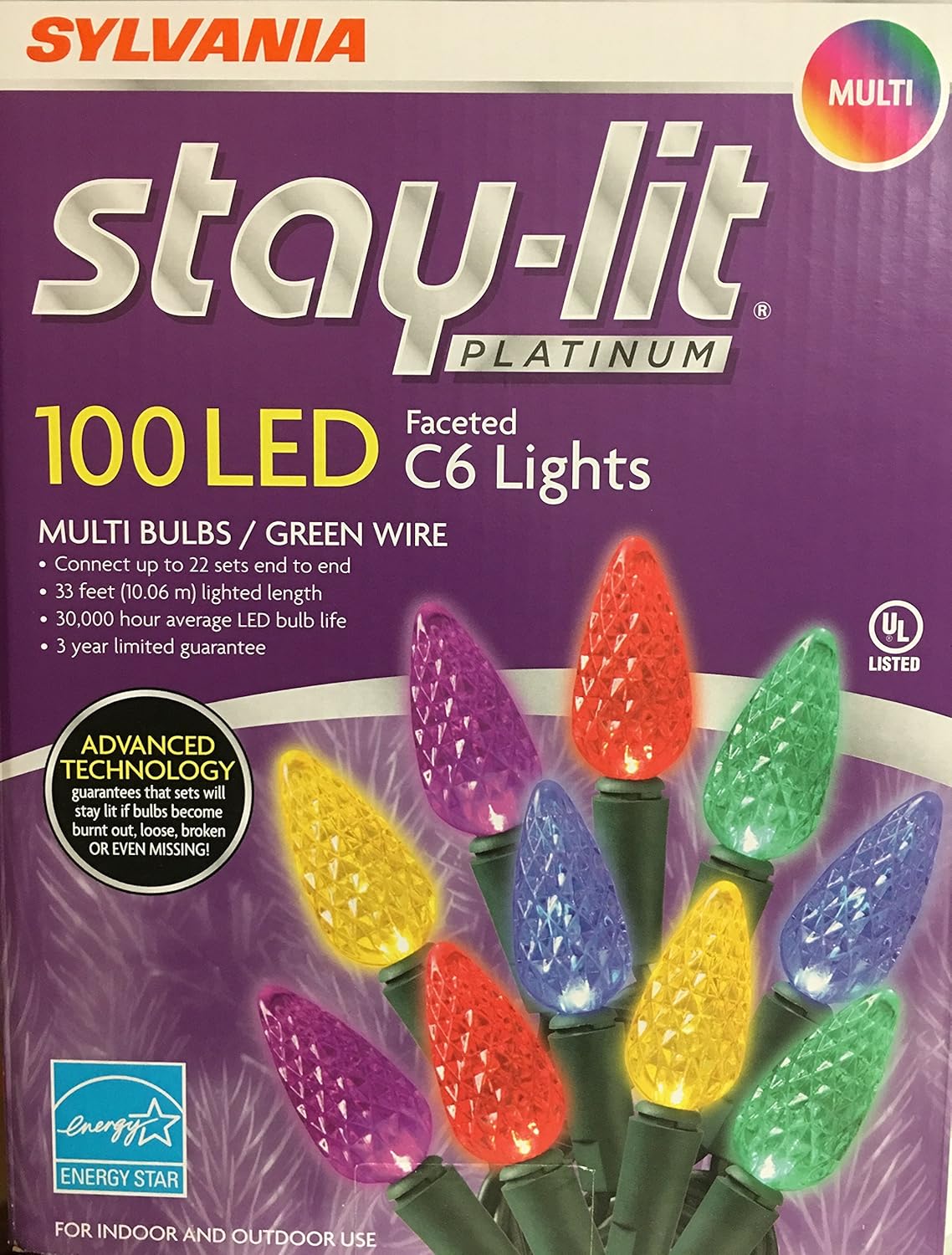 Sylvania 100 Ct Led Stay Lit C6 Lights Multi Color - String Lights ...
