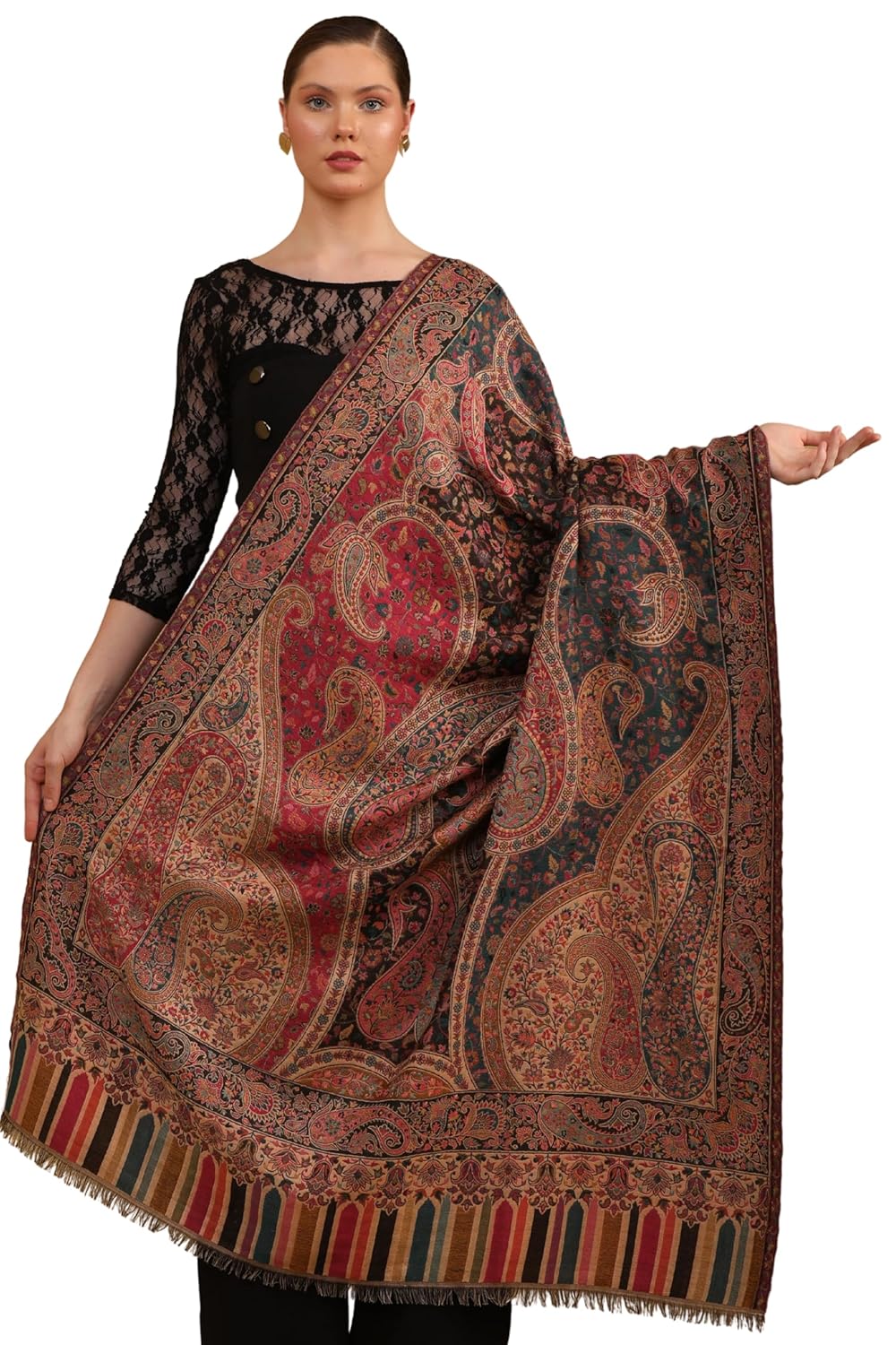 Buy Pashtush Women Faux Pashmina Shawl, Ethnic Weave Design ...