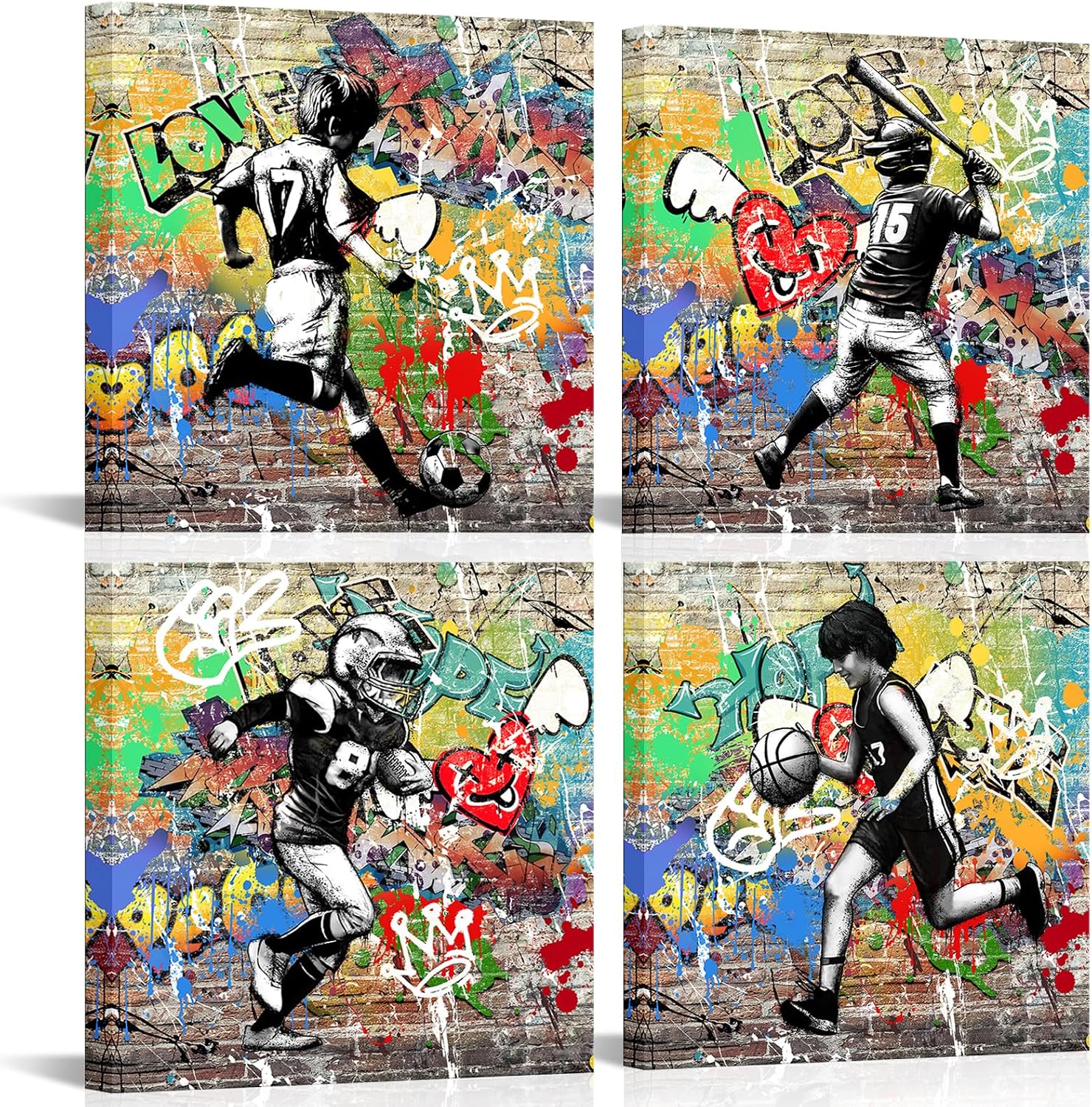 Amazon.com: KLVOS 4 Piece Graffiti Wall Art Sports Picture Football ...