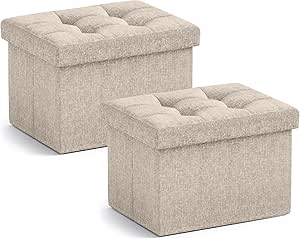 Amazon.com: Ornavo Home Small Storage Ottoman, Set of 2, Foldable ...