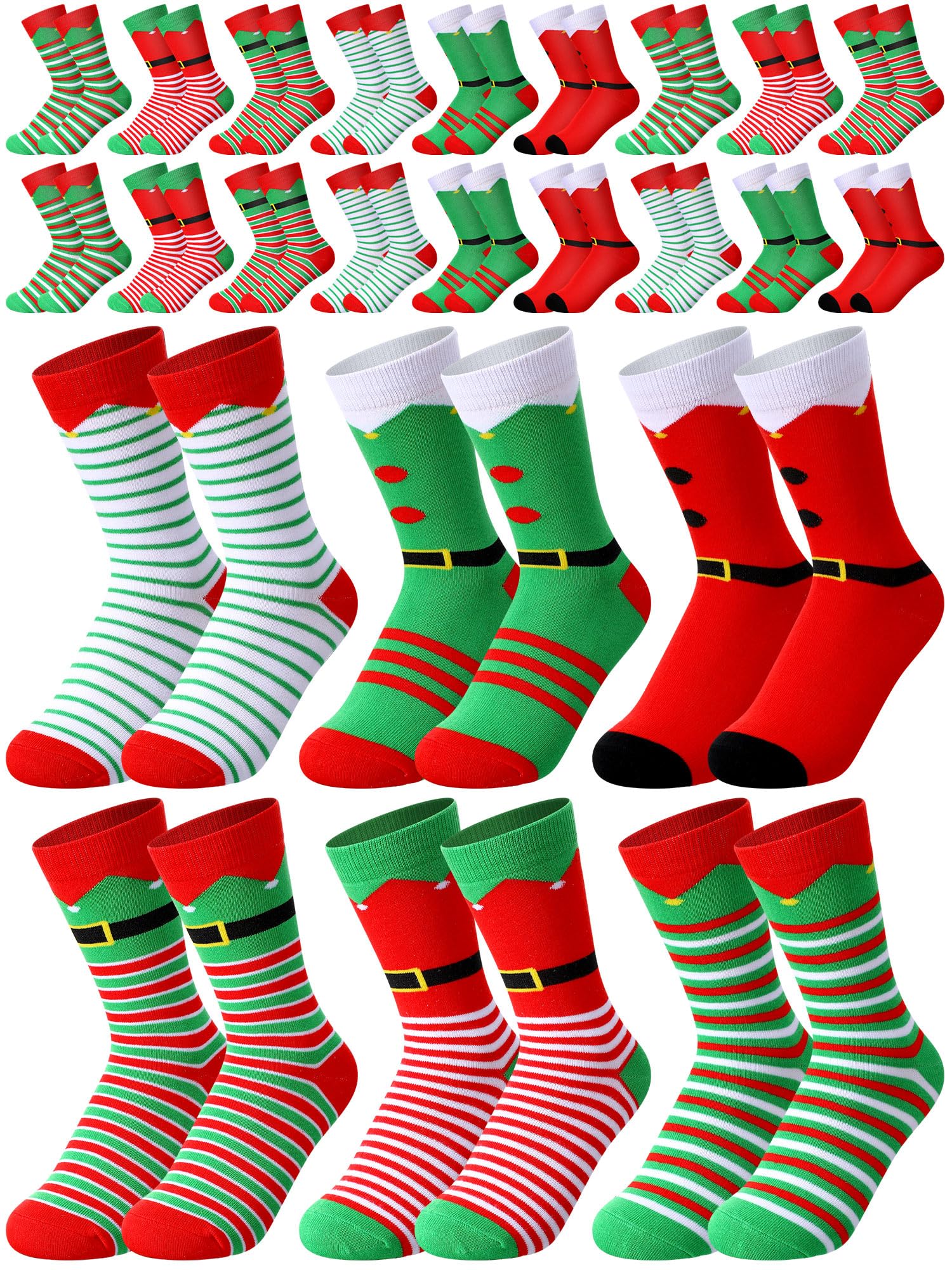 Amazon.com: Suhine 24 Pairs Christmas Elf Socks Bulk Christmas Red ...