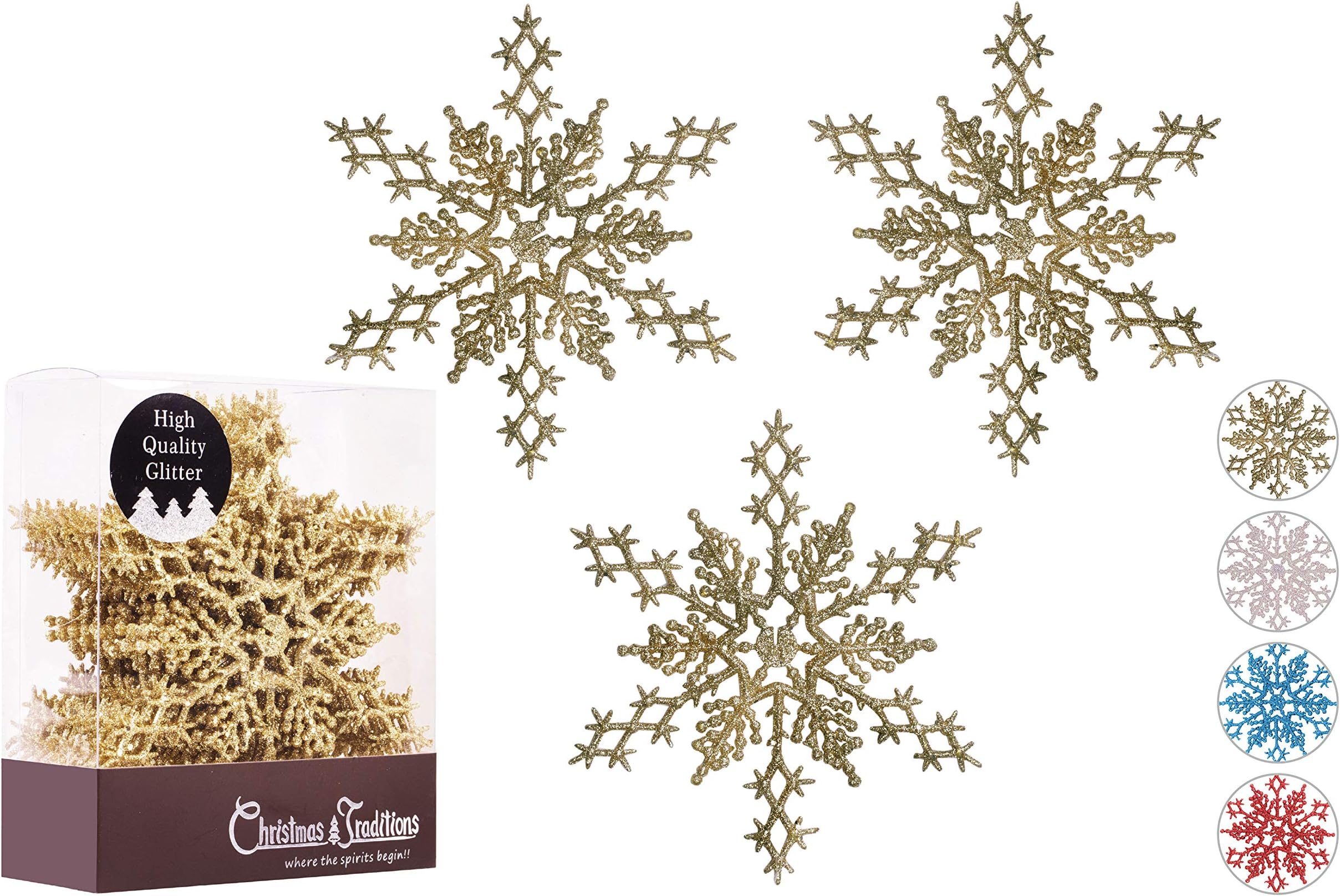 Amazon.com: Vickerman 4" Gold Glitter Snowflake Ornament Set - Sparkly ...