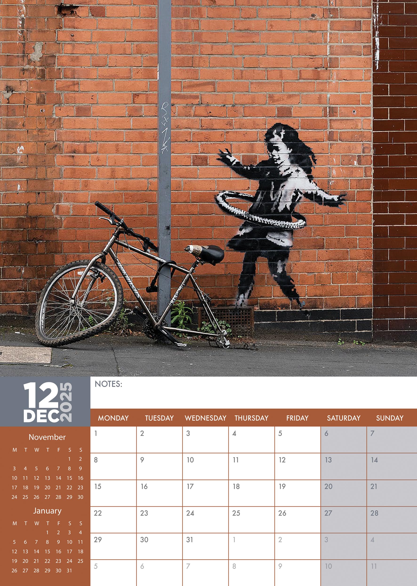 Banksy Calendar 2025 – A3 Size Wirobound Calendar – BigaMart