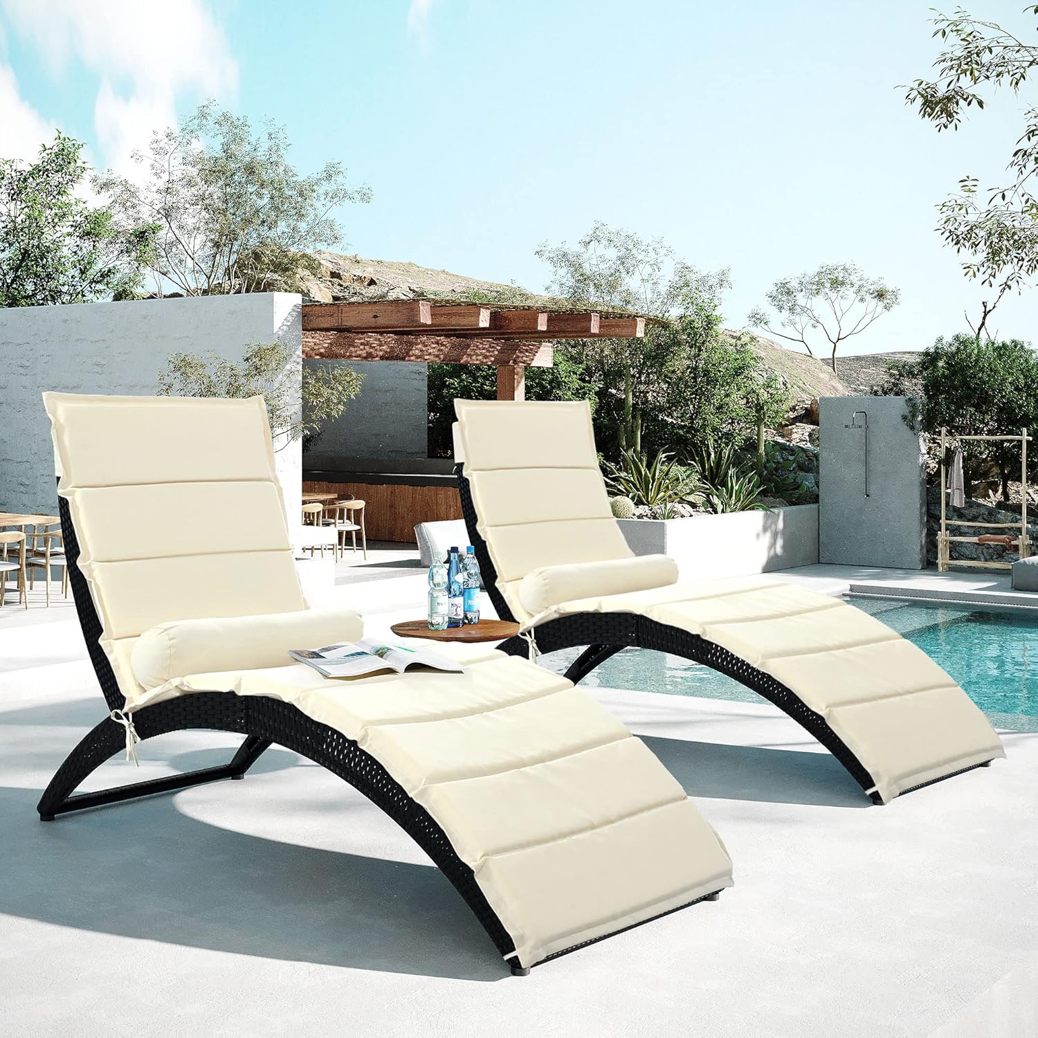 Amazon.com : YUNLife&Home Pieces Patio Rattan Lounge Chair, Outdoor ...