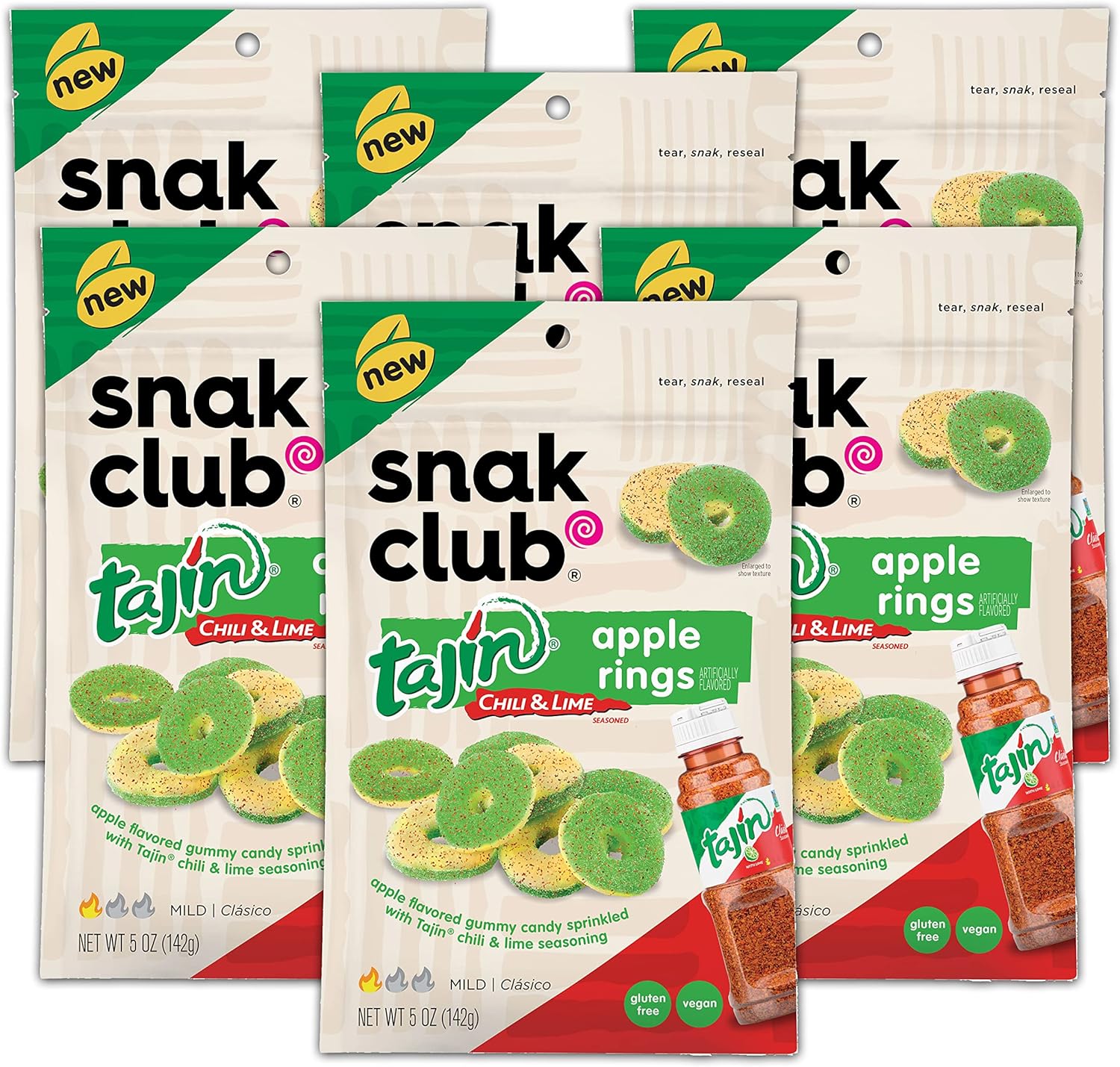 Snak Club Tajin Apple Rings, Sweet & Tasty Gummy Snacks, 5oz Resealable ...