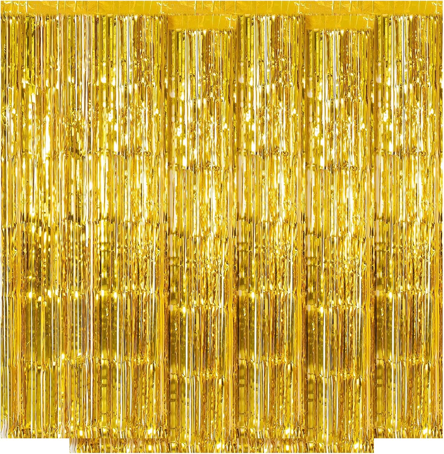 5 Pack Gold Foil Fringe Curtain Backdrop, 3.2ft x 8.2ft Metallic Tinsel ...
