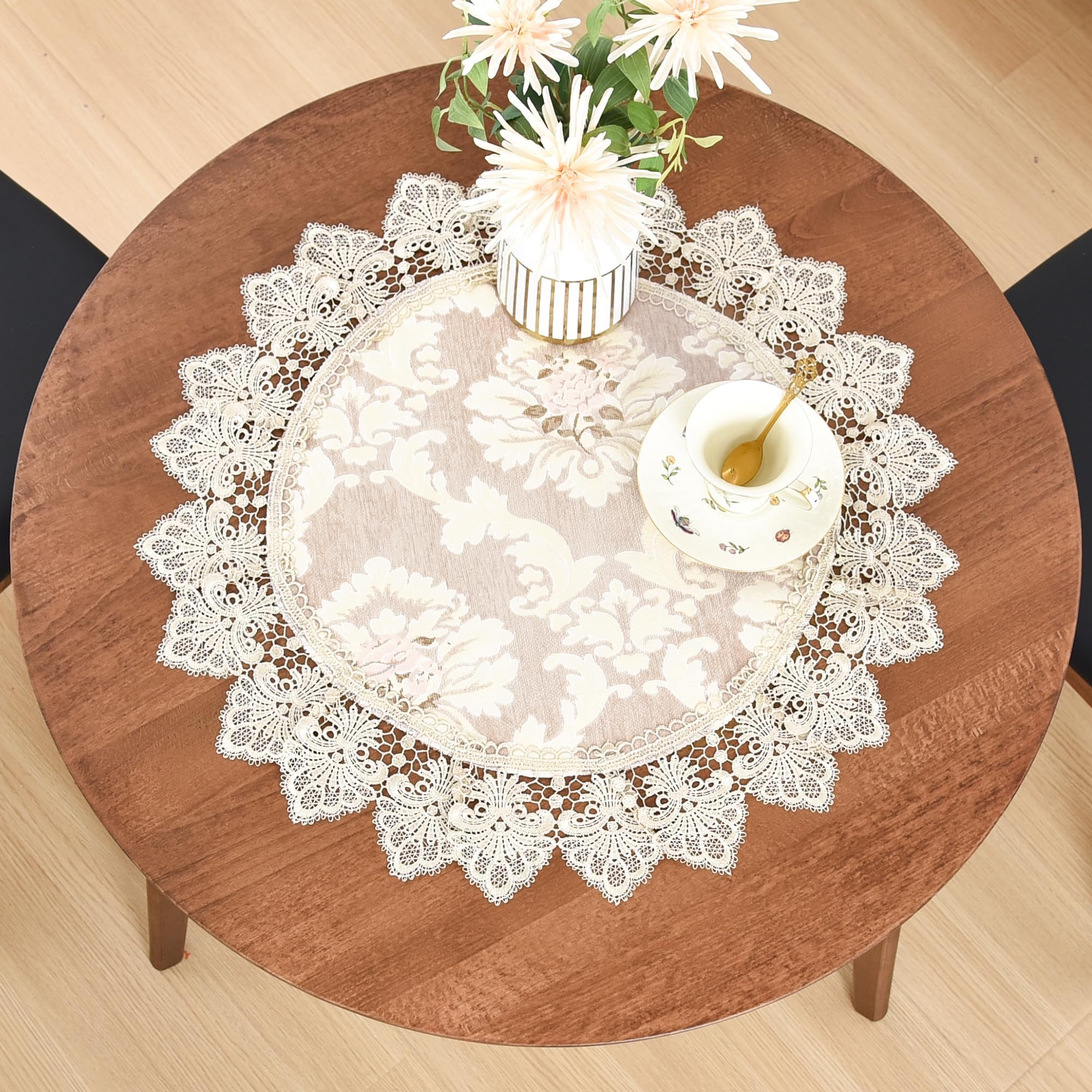 Amazon.com: Linens, Art and Things Embroidered Gold Daisy Fleur Latte ...