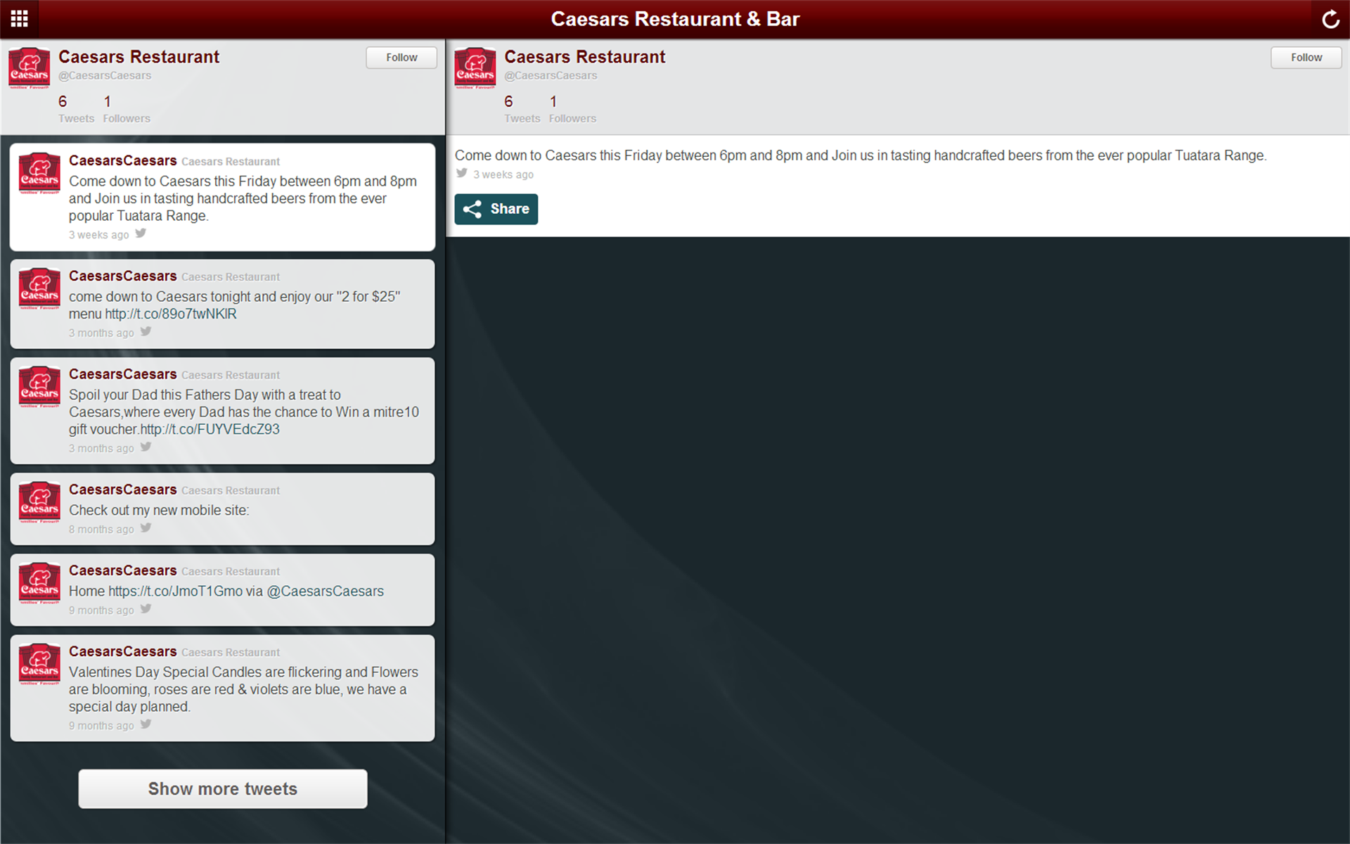 Caesars Restaurant & Bar - App on Amazon Appstore