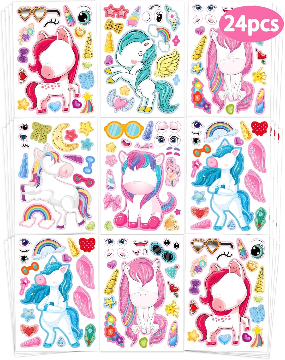 Amazon.com: 24 Pcs Make Your Own Unicorn Sticker Sheet, Unicorn Party ...