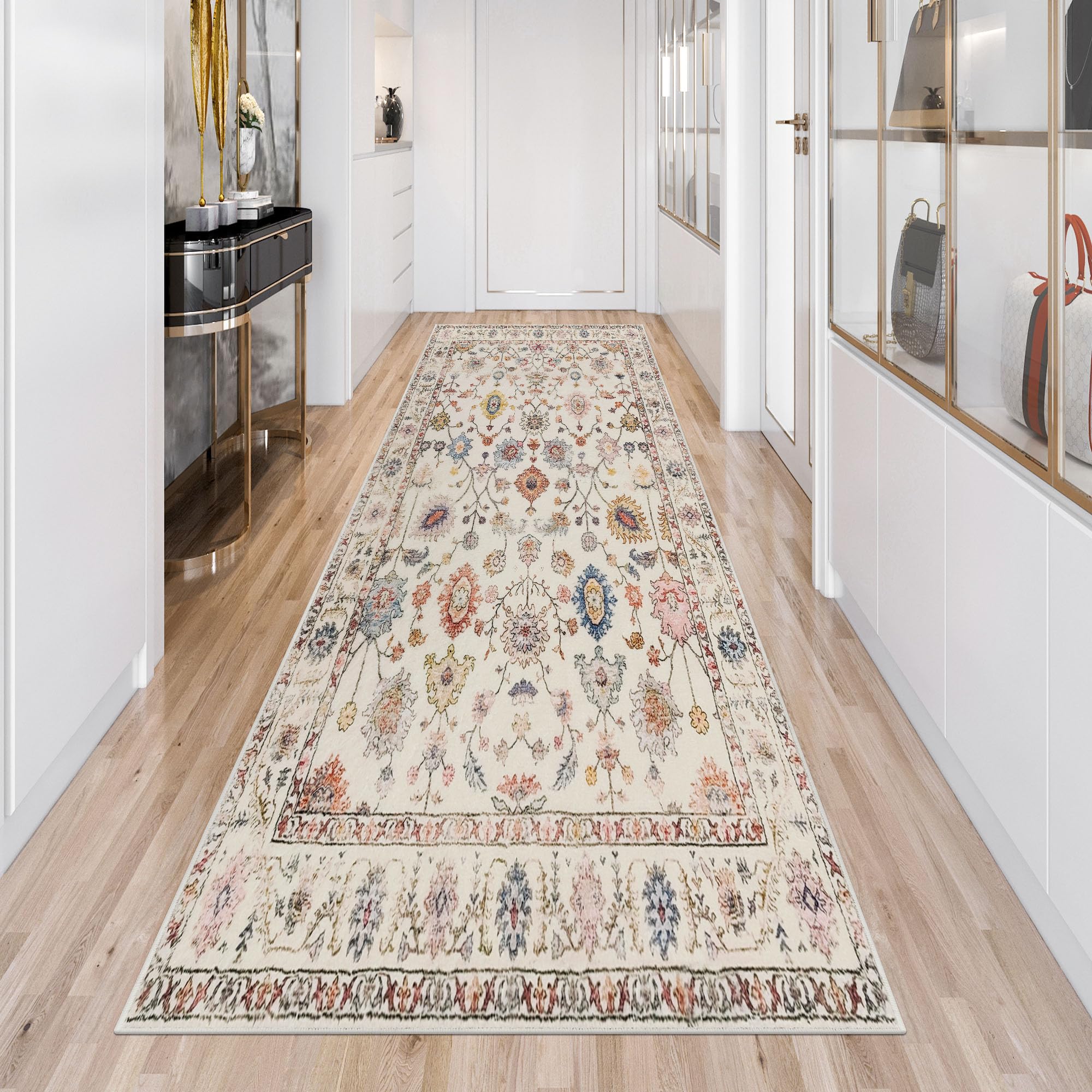 Boho Runner Rug for Hallway 3x10 Washable Kitchen Rug Persian Floral ...