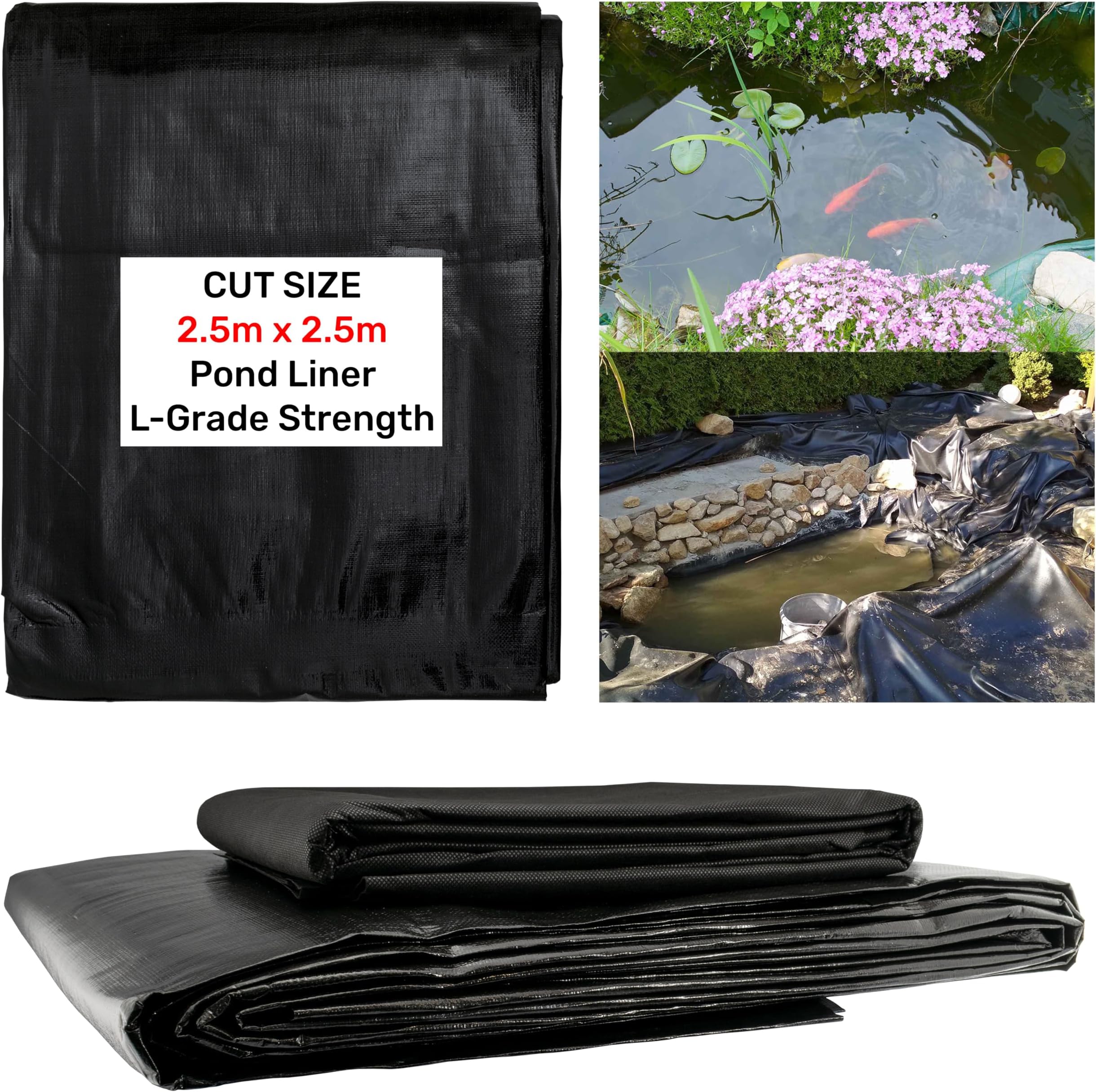 Pond Liner 2.5m x 2.5m (8' 2" x 8' 2") 40yr Guarantee with Free ...