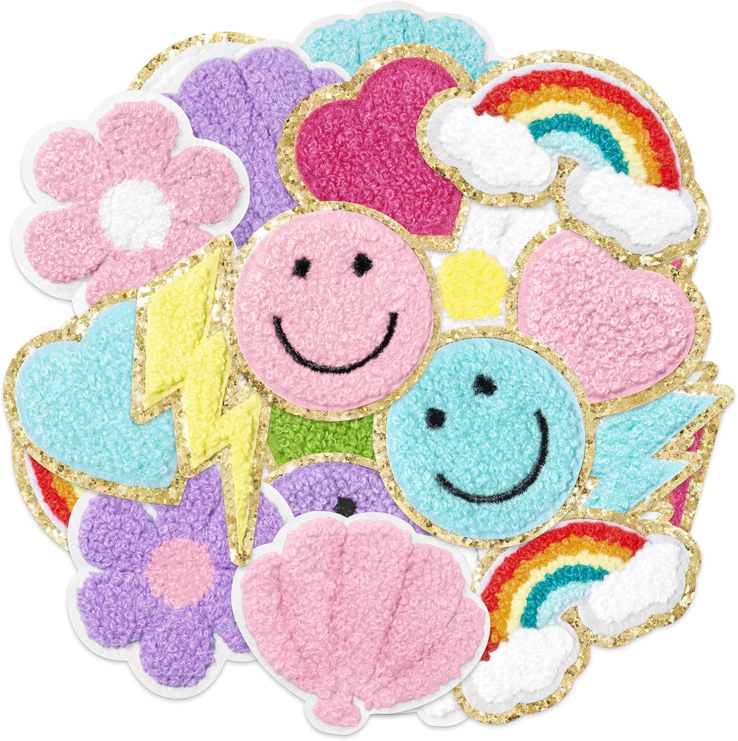 Amazon.com: Kirako 24Pcs Preppy Chenille Patches Colorful Glitter Smile ...