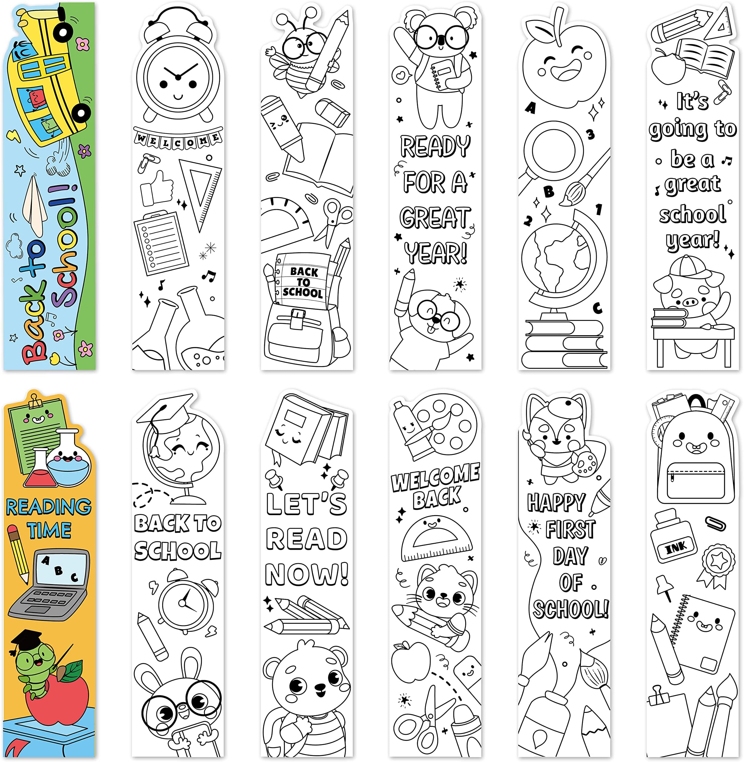 Amazon.com: 3sscha 72Pcs Back to School Color Your Own Bookmarks for ...