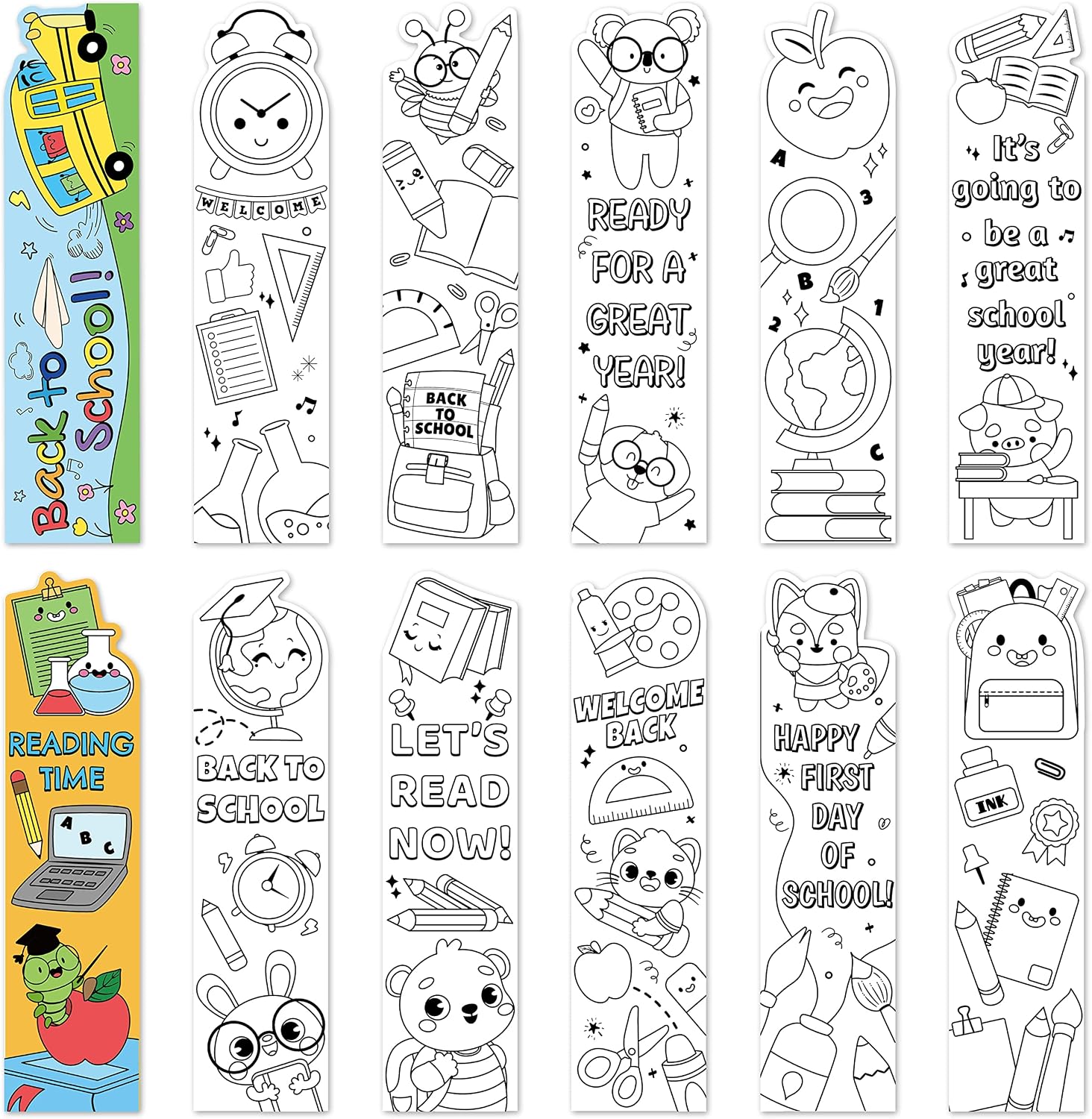 Amazon.com: 3sscha 72Pcs Back to School Color Your Own Bookmarks for ...