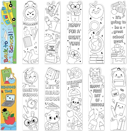 Amazon.com: 3sscha 72Pcs Back to School Color Your Own Bookmarks for ...