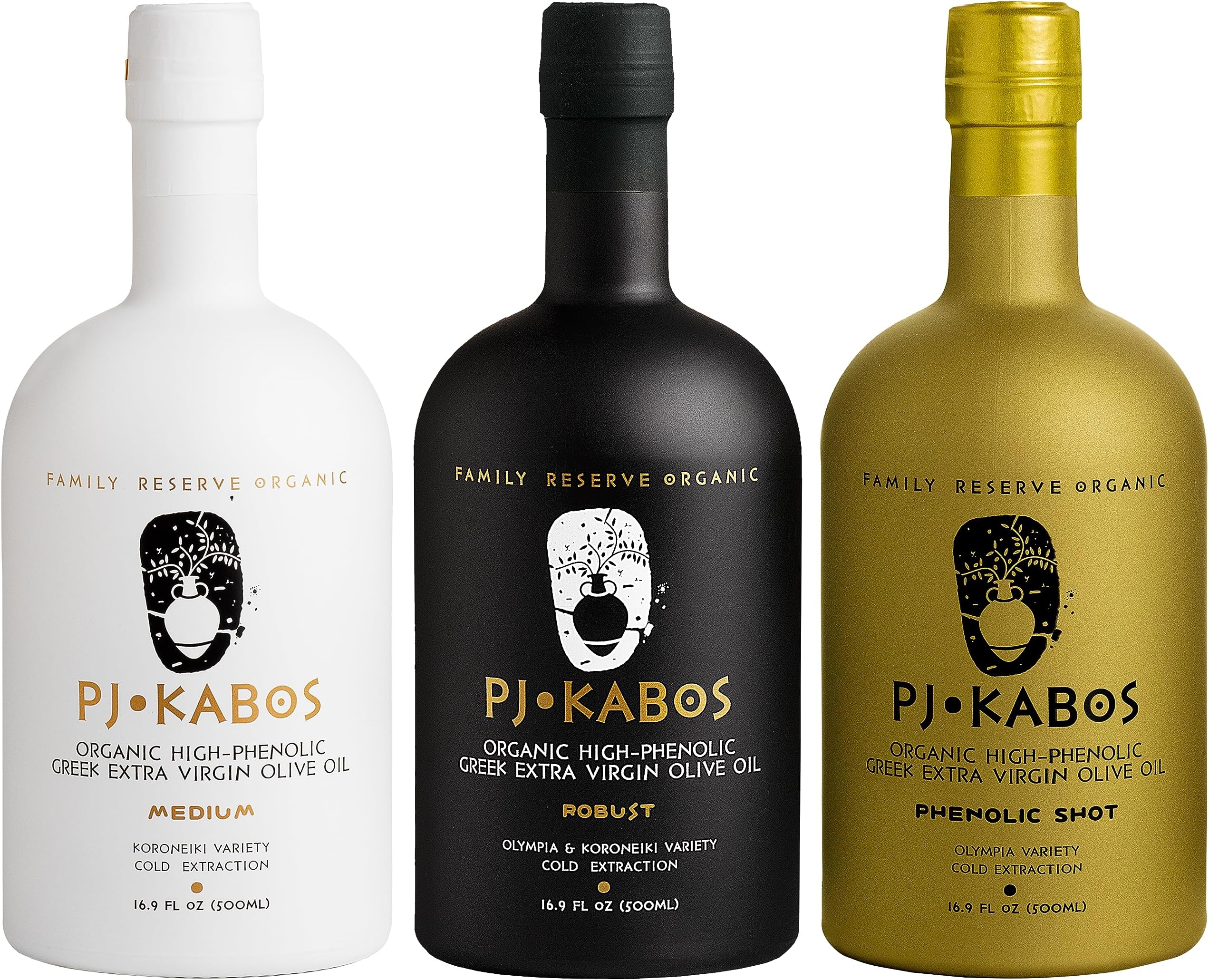 Amazon.com : PJ KABOS High Phenolic USDA Organic Greek Extra Virgin Olive Oil Set (Medium/Robust ...