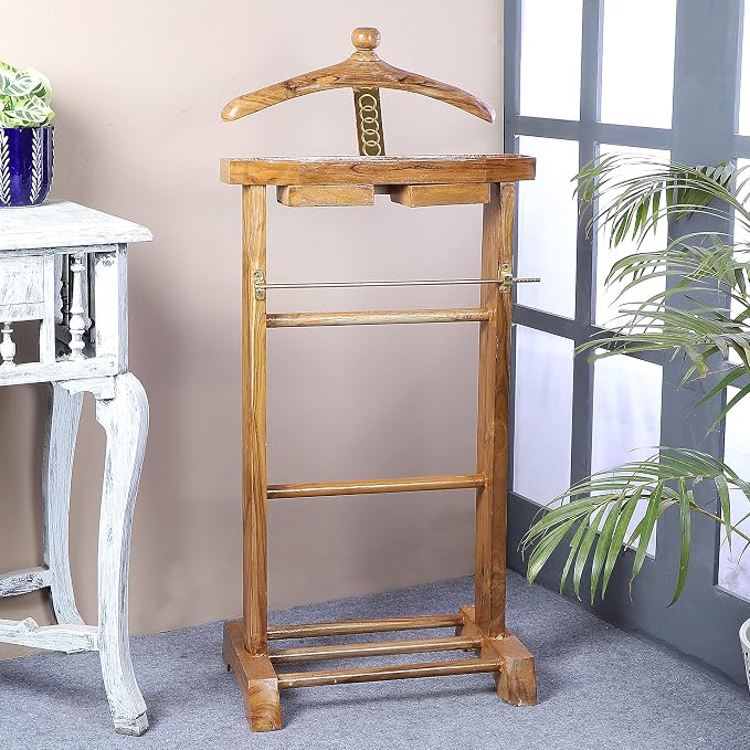 BEVERLY STUDIO Natural color teak wood Sturdy Coat Stand/Cloth Hanger ...