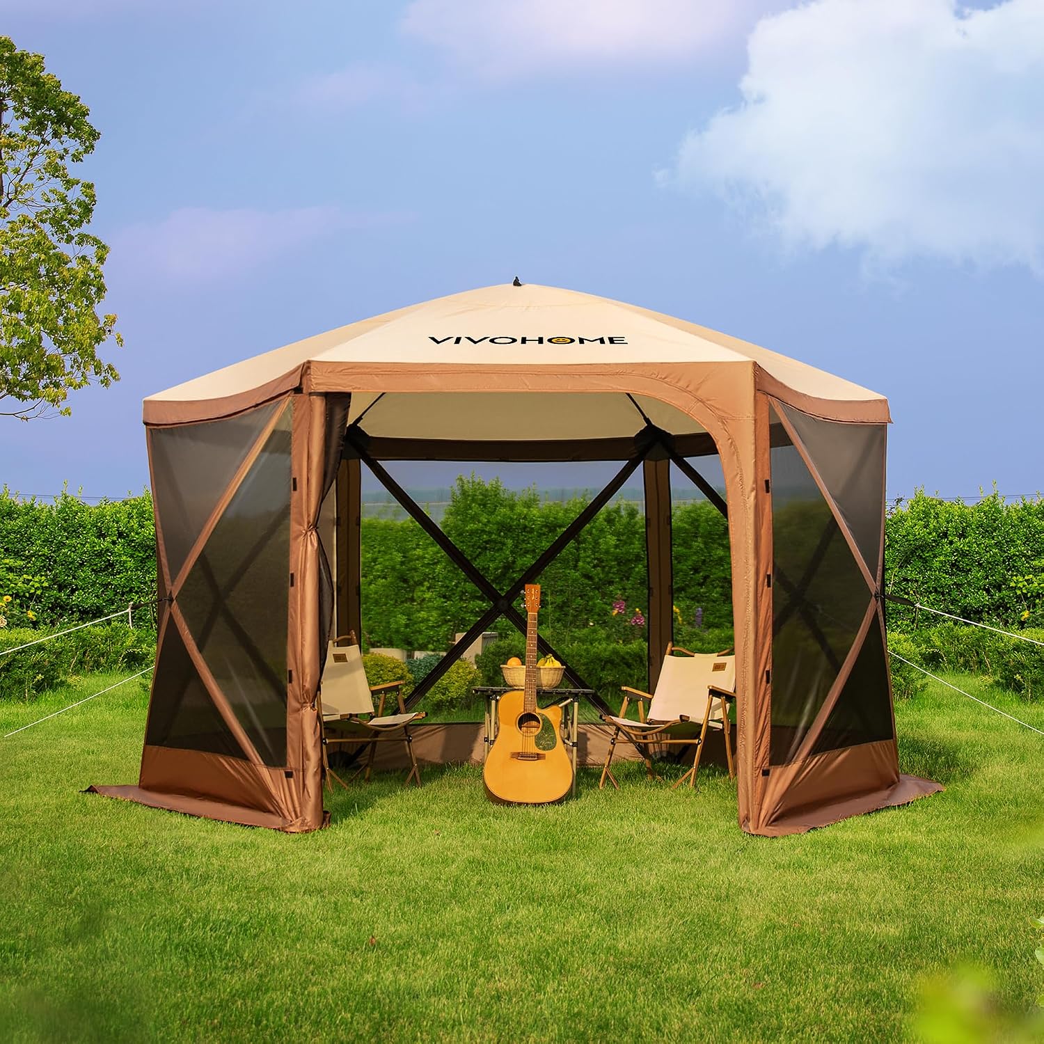 Amazon.com : VIVOHOME 12x12ft Pop-Up Gazebo Screen Tent, 6-Sided ...