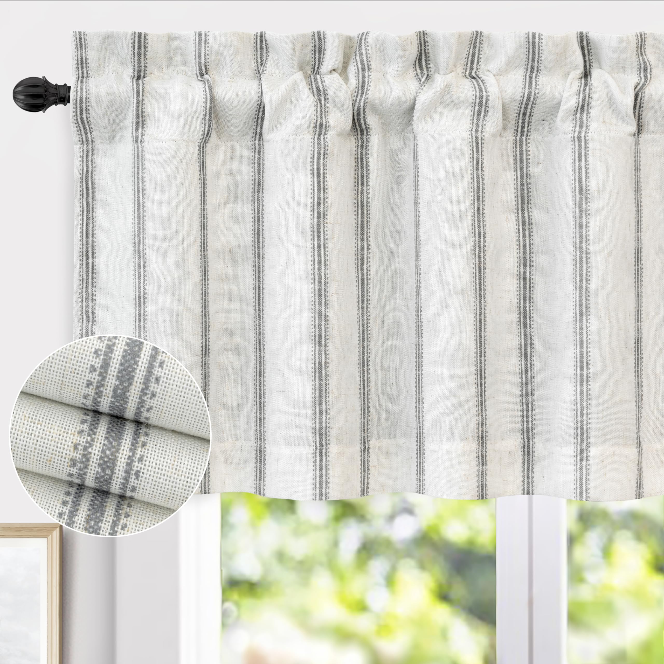 Amazon.com: DriftAway Farmhouse Linen Lined Valance Double Layer ...