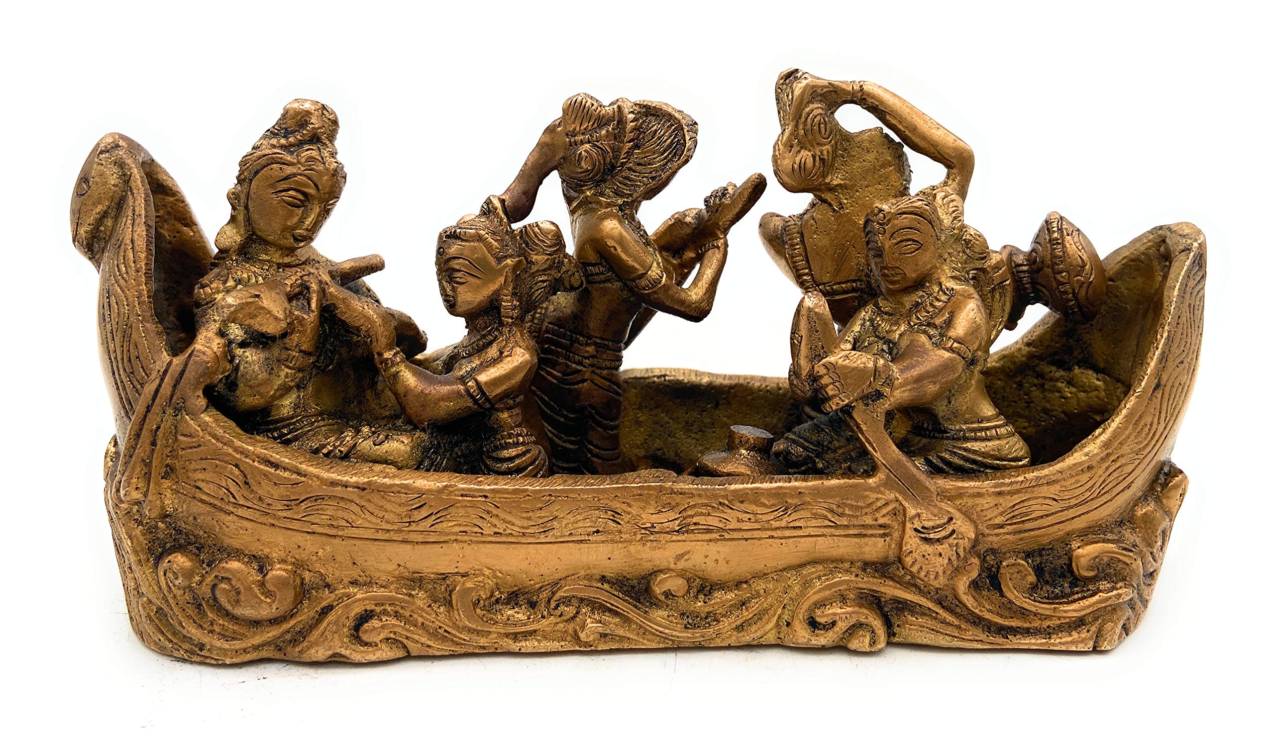 Buy Bhunes Brass Krishna with Gopiya in Boat |Brass Krishna Statue for ...