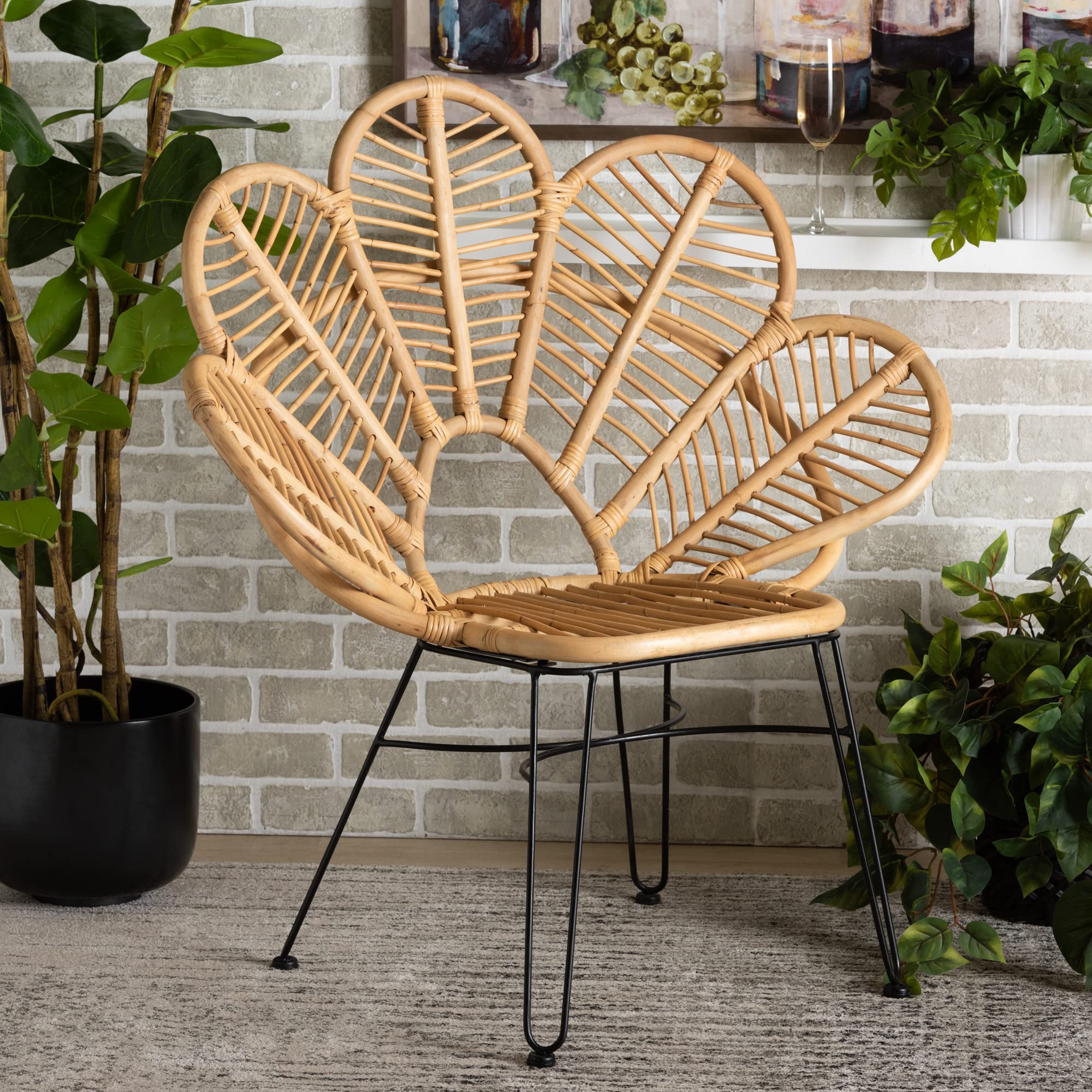 Amazon.com: Baxton Studio Garan Natural Rattan Flower Accent Chair ...