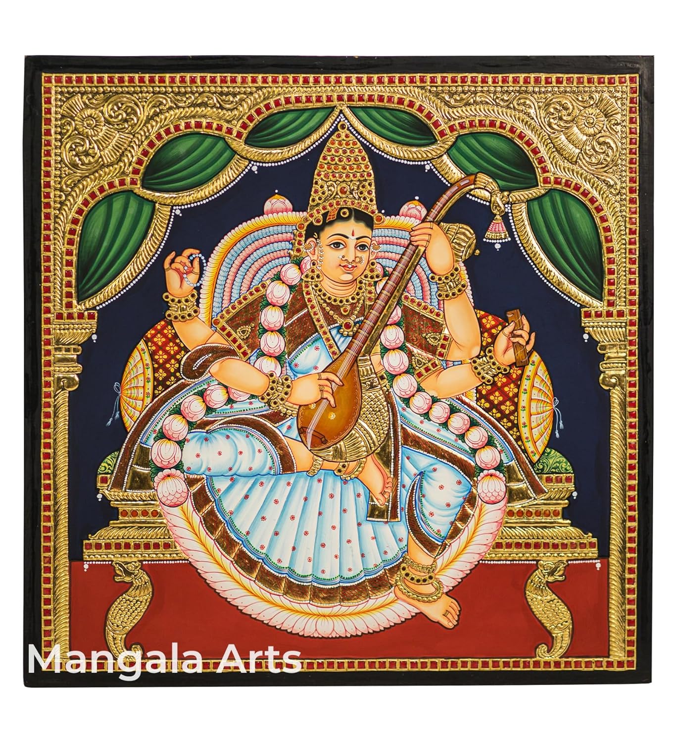Mangala Arts Saraswathi Antique Tanjore Painting, 24-Carat Gold Foil ...