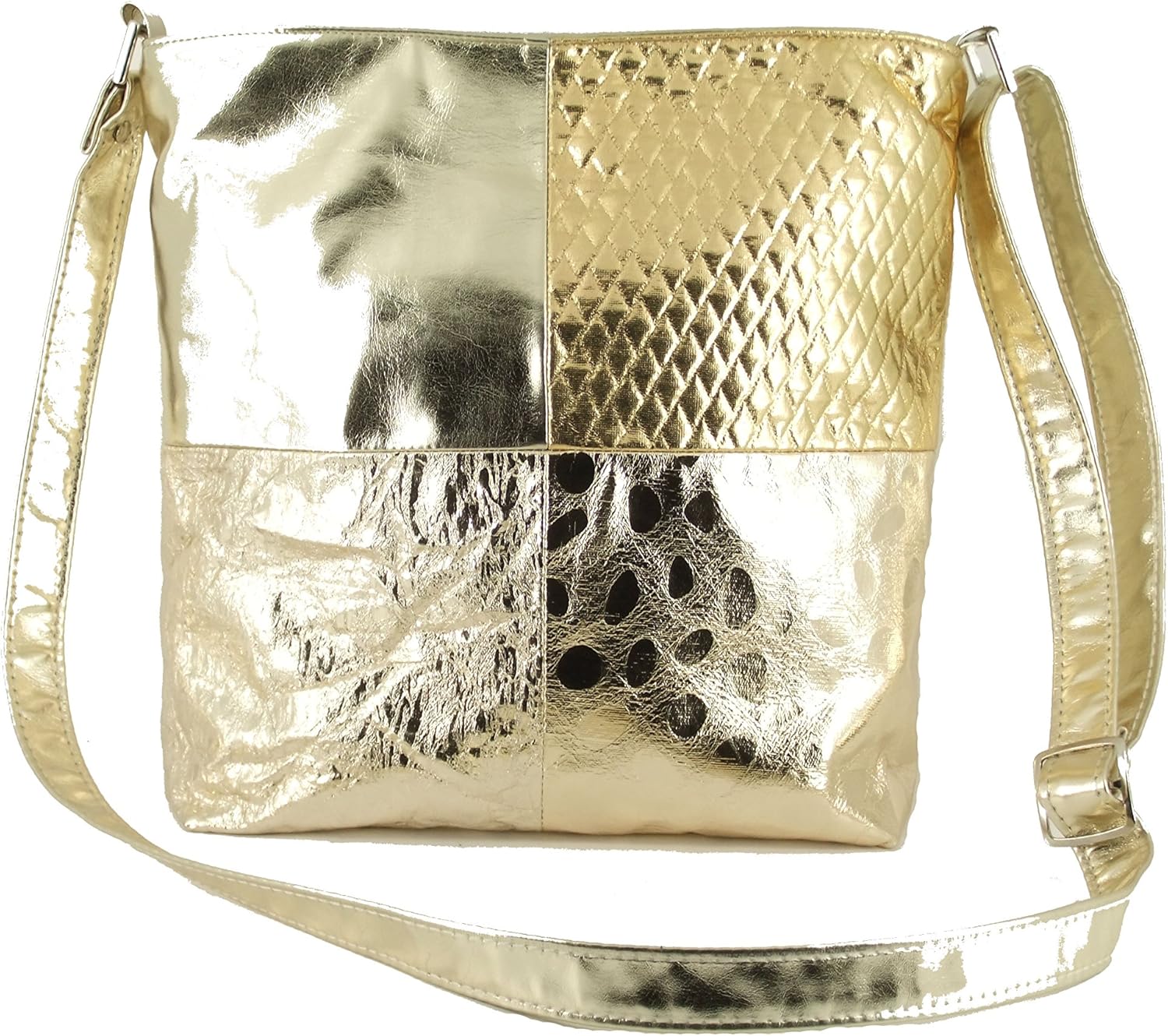LONI Womens Metallic Faux Leather Crossbody Shoulder Bag in Gold ...
