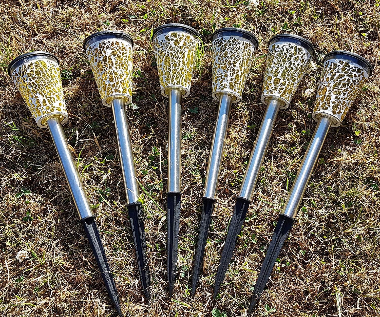 Glow Pack of 6 Mini Solar Powered Mosaic Stake Lights – Bright Moroccan ...