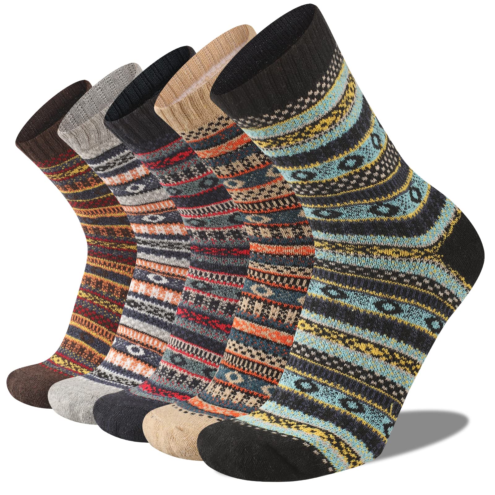 Heatuff Mens Warm Wool Socks Thermal Winter Thick Crew Pattern Socks ...