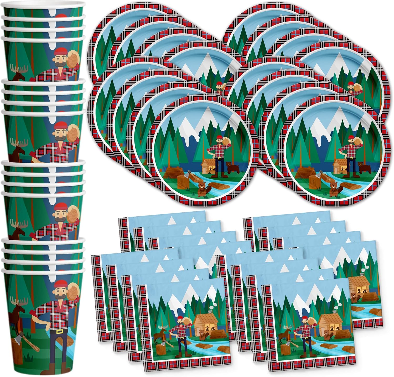 Amazon.com: Lumberjack Birthday Party Supplies Set Plates Napkins Cups ...