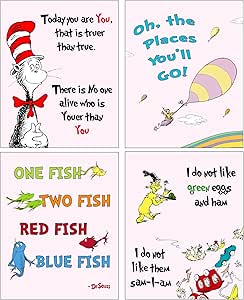 Amazon.com: Dr Seuss Set of Four Art Prints - Kids Baby Nursery Room ...
