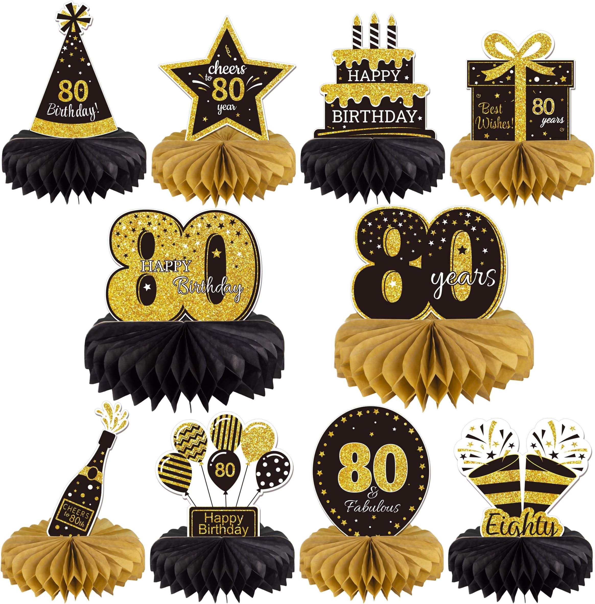 Amazon.com: Gexolenu 10 Pcs 80th Birthday Honeycomb Centerpieces Gold ...