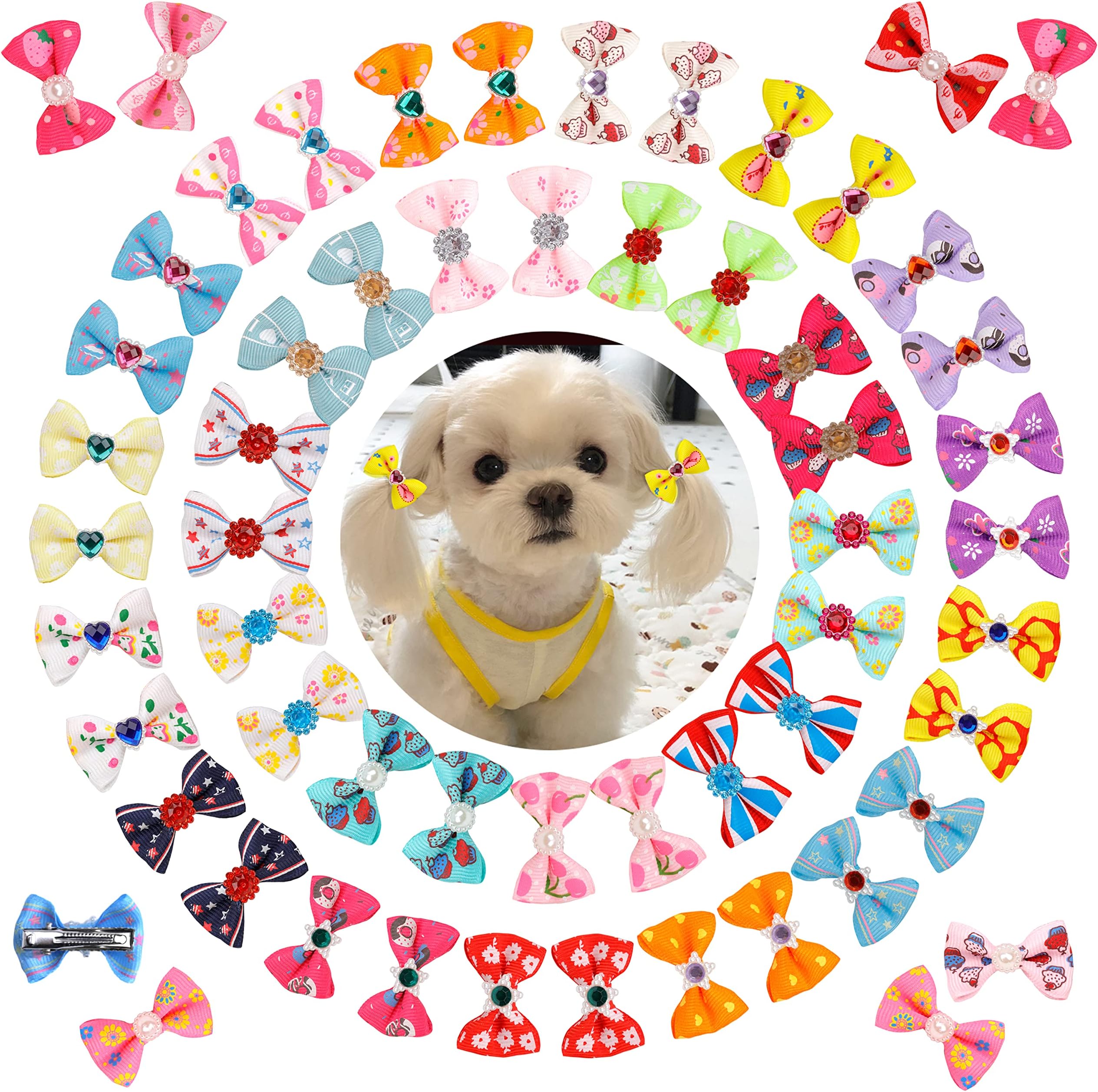 Amazon.com: yagopet 30pcs/15pairs Dog Hair Clips 2 inches Bowknot Bows ...