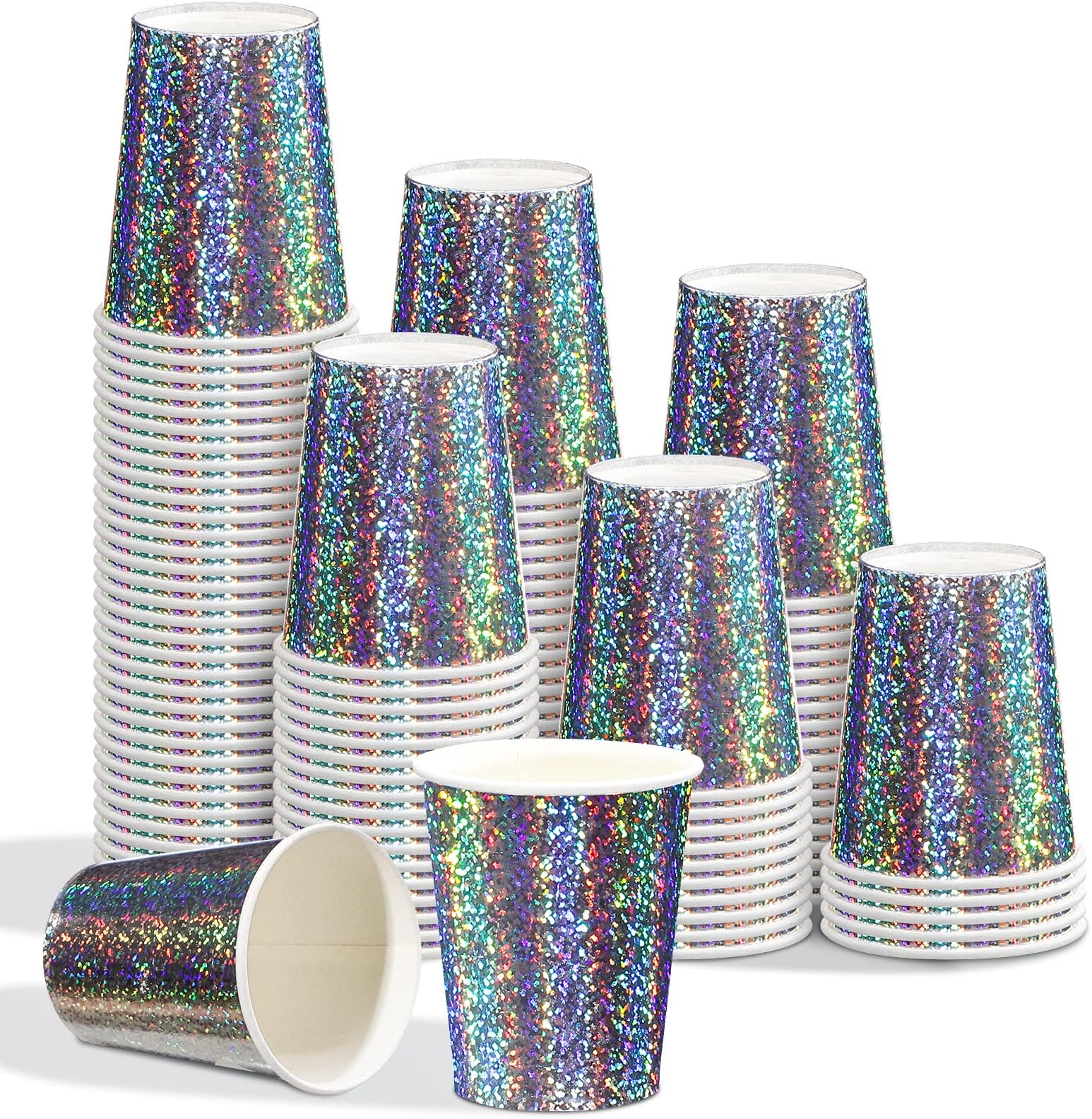 Amazon.com: Disposable Silver Drinking Party Paper Cups 9 oz Iridescent ...