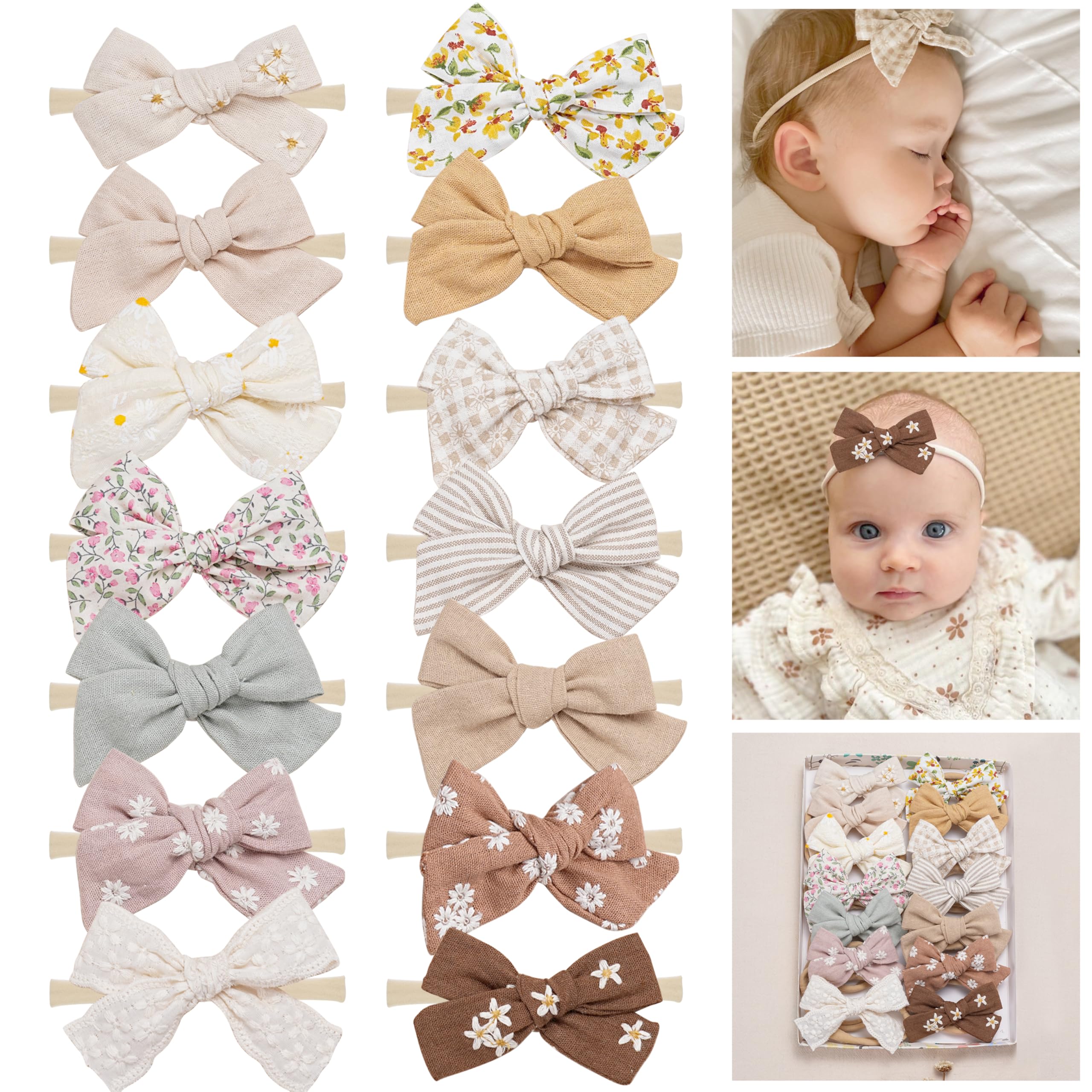 Amazon.com: Fancy Clouds Baby Girl Bows and Headbands,14 pcs Stretchy ...