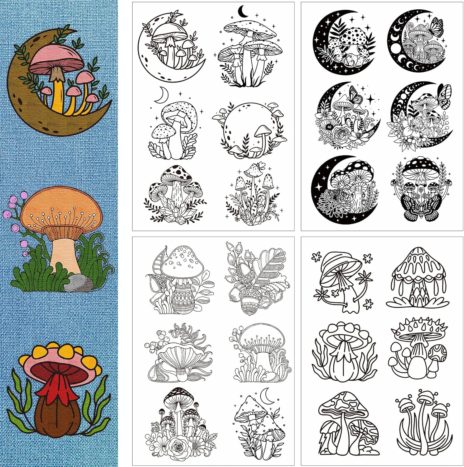 Amazon.com: Rngmsi Water Soluble Embroidery Patterns - 4 Sheets Mushroom Designs Stick and ...