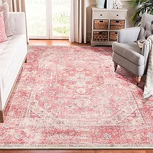 Amazon.com: MUJOO Pink Rugs for Bedroom 6x9 Area Rugs Girls Boho Rugs ...